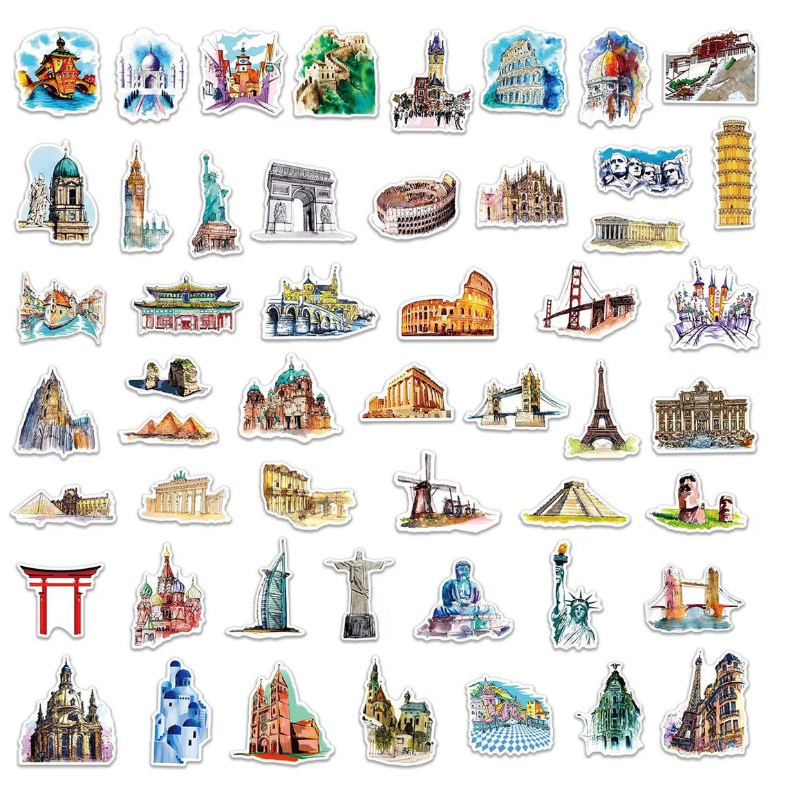 50pcs Worldwide, Famous Places Stickers Decoration Travel Notebook ...