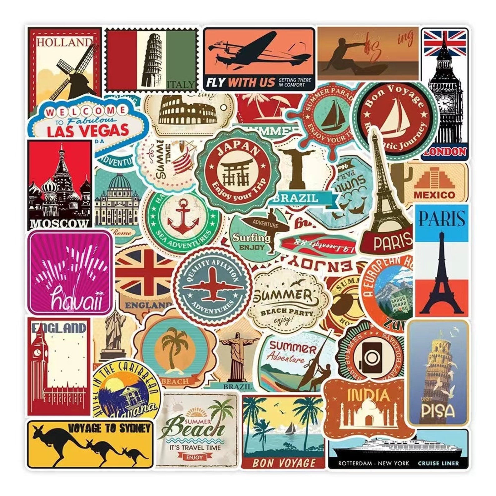 200pcs Outdoor World Travel Maps, Architecture Famous Buildings Signs ...