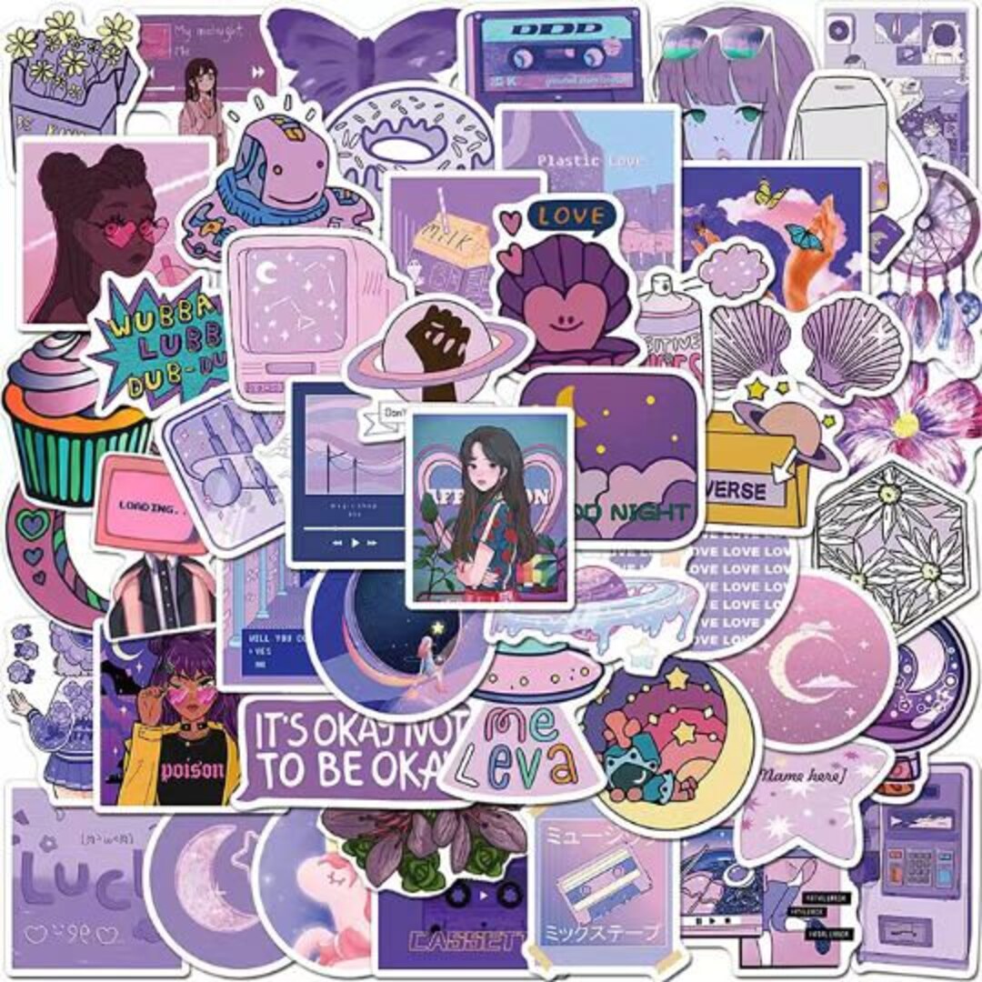 50pcs Cute Stickers Pack Purple Sticker for Kid Teen Decoration Laptop ...