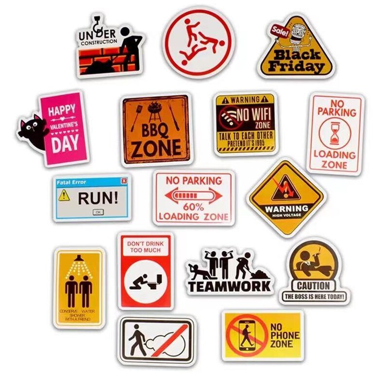 50 Pcs Parody Notice Signal Sign Construction Stickers Pack - Etsy