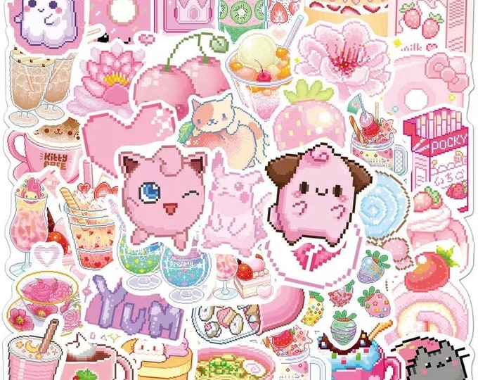 50pcs Cute Ins Pink Snacks Desserts Stickers Decorative Stationery ...