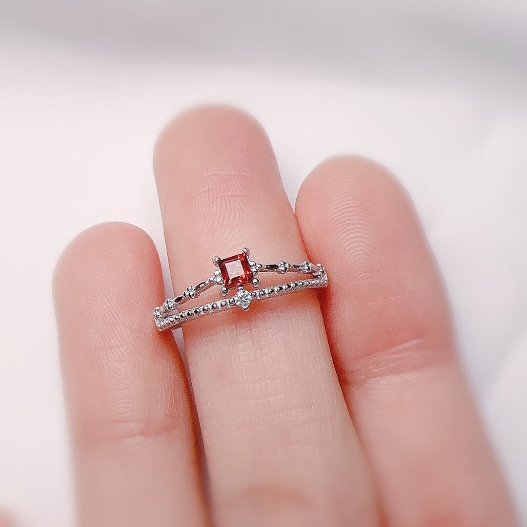Dainty Garnet Ring| Square Garnet Engagement Ring| Red Stone Ring ...