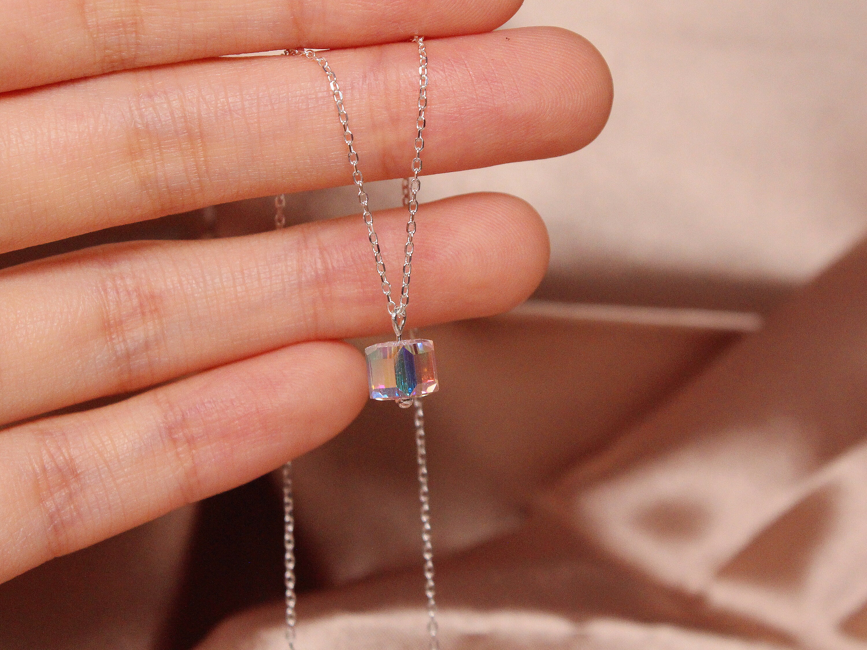 Swarovski crystal aurora borealis cube necklace store