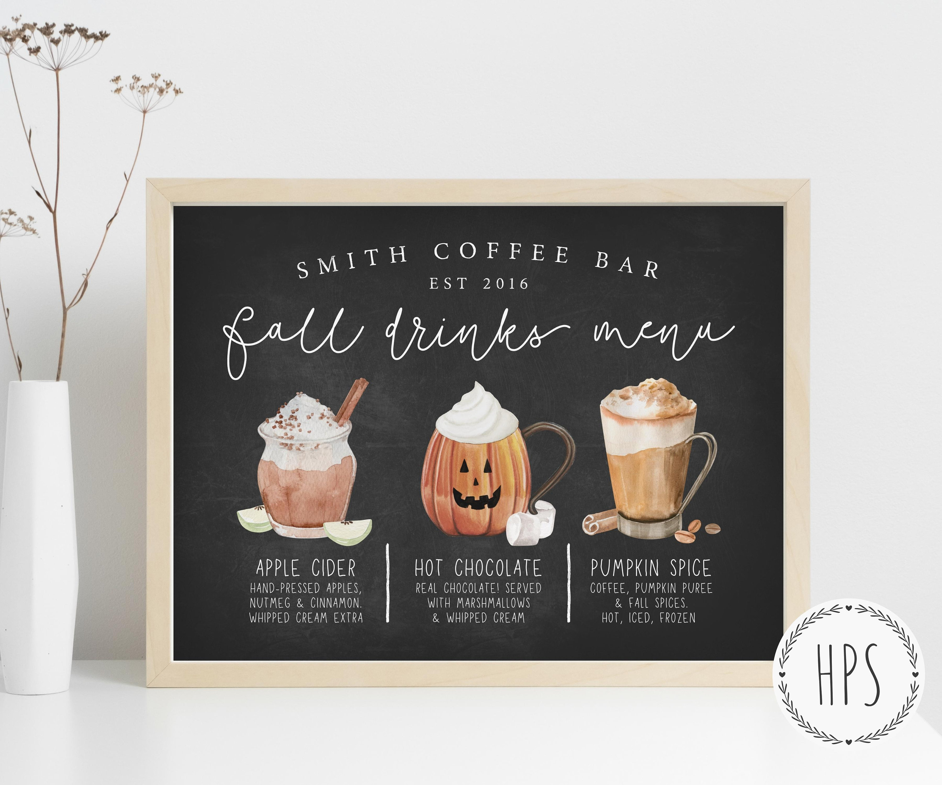 Fall Printable Halloween Coffee Bar Drinks Menu Sign Kitchen ...