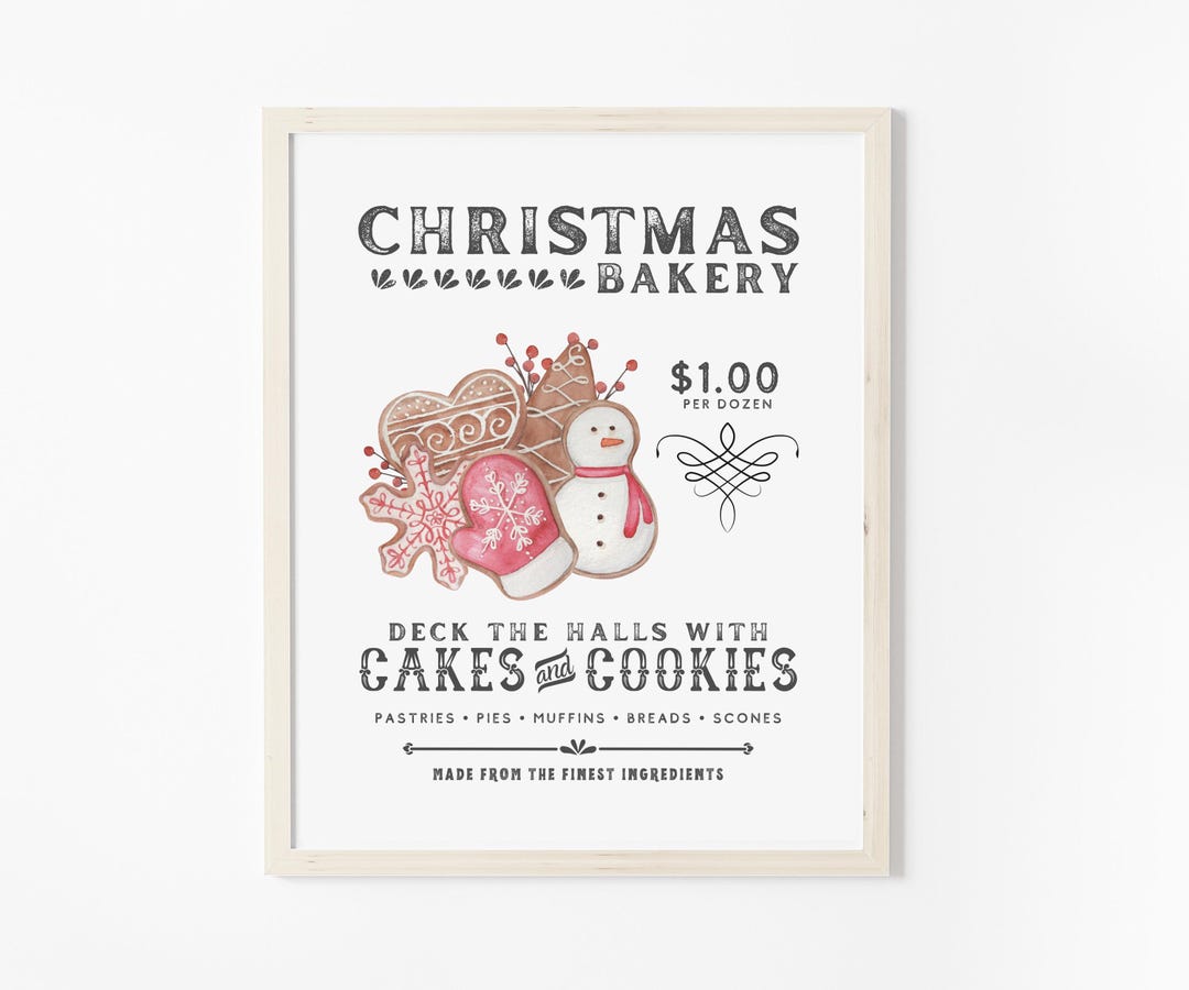 Rustic Christmas Bakery Sign Farmhouse Xmas Printable Cottage Home ...