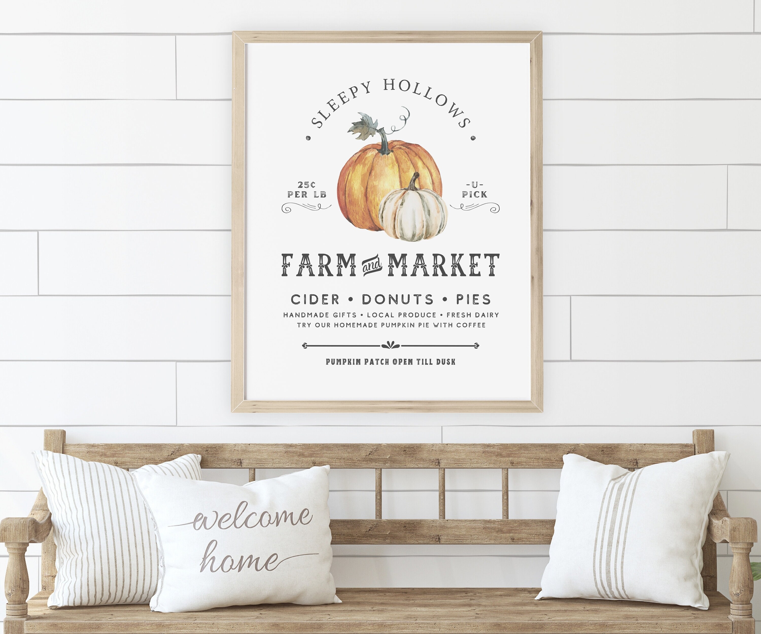 Fall Wall Art Printable, Vintage Thanksgiving Decor Farm Fresh Pumpkin ...