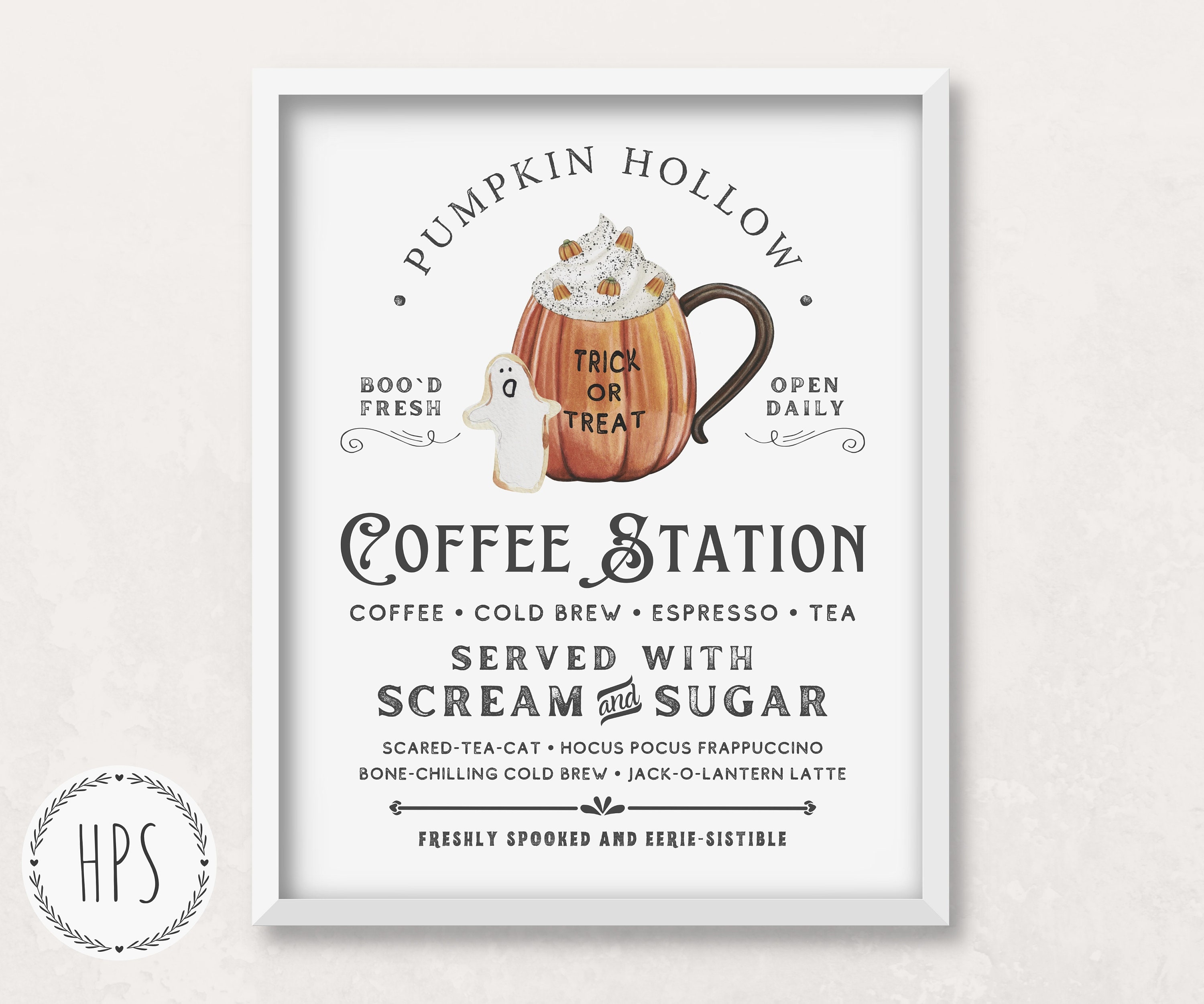 Printable Halloween Wall Art Pumpkin Spice Latte Coffee Fall Kitchen ...