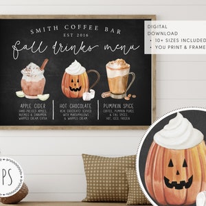 Fall Printable Halloween Coffee Bar Drinks Menu Sign Kitchen ...