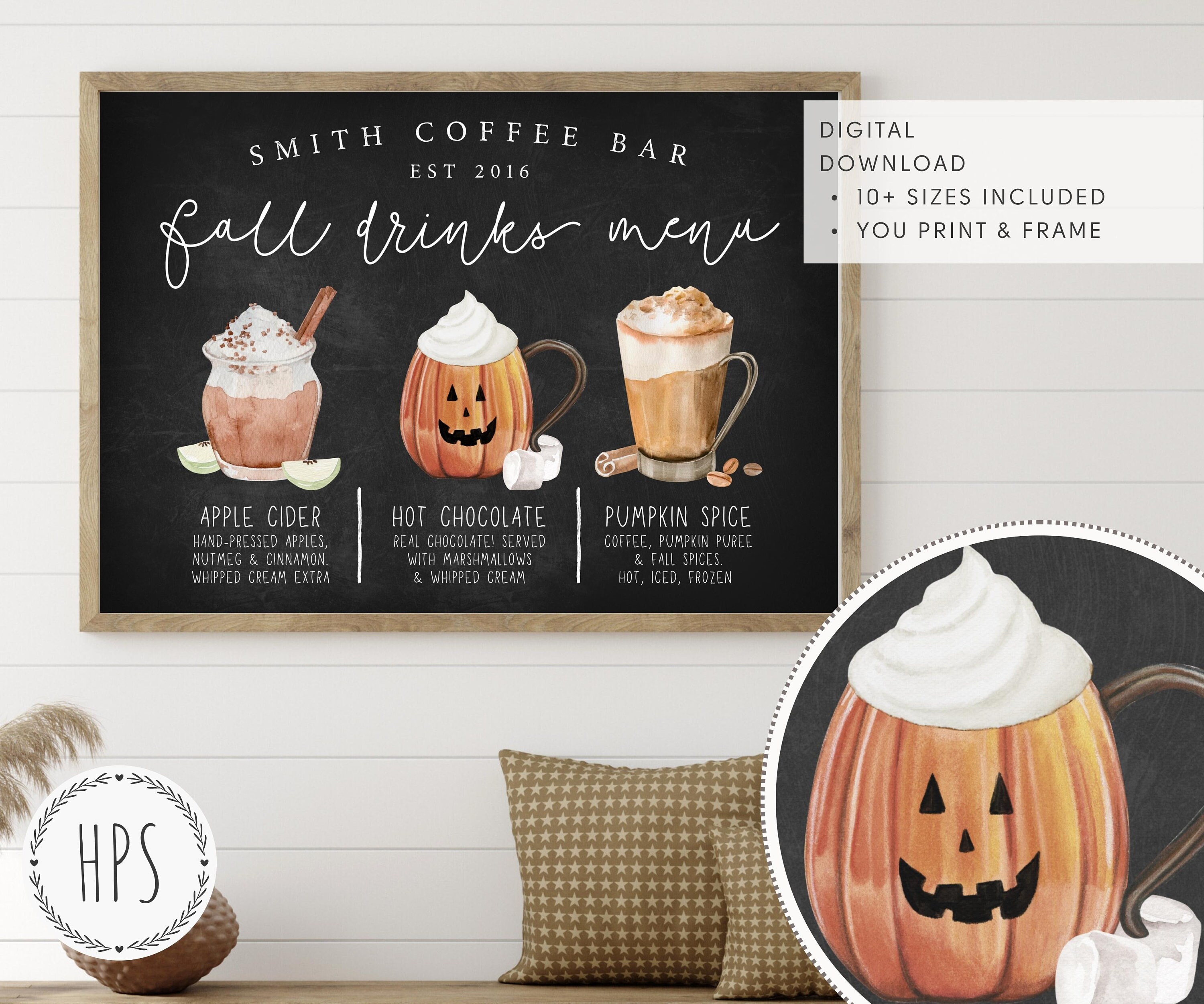 Fall Printable Halloween Coffee Bar Drinks Menu Sign Kitchen ...
