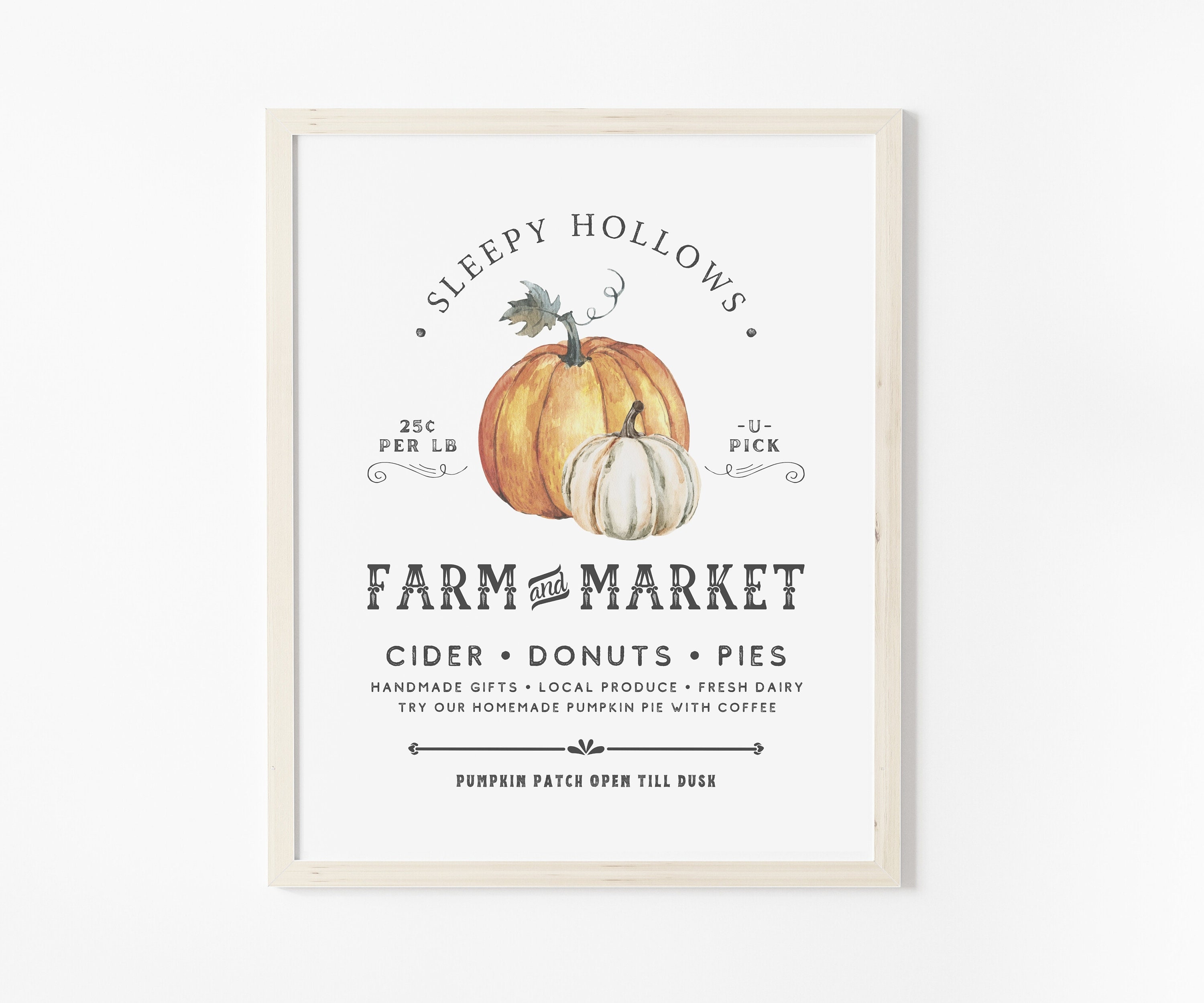 Fall Wall Art Printable, Vintage Thanksgiving Decor Farm Fresh Pumpkin ...