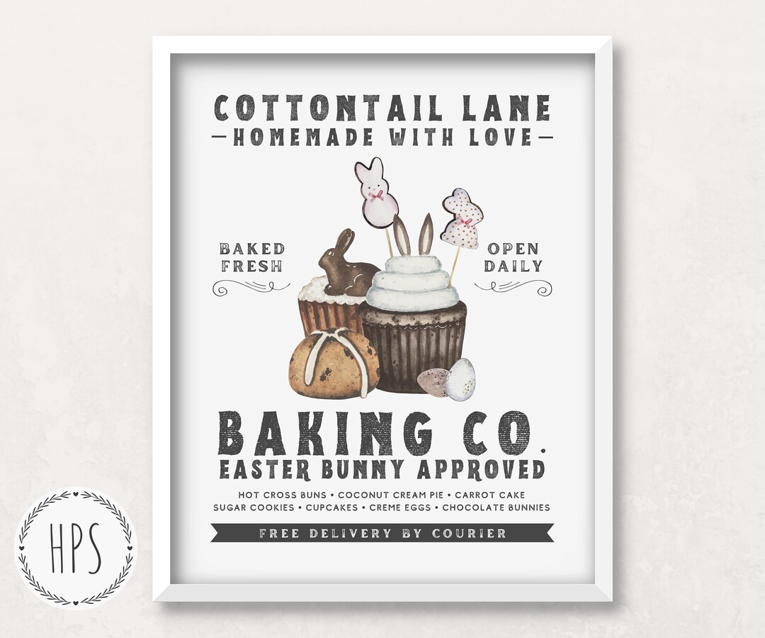 Vintage Easter Bunny Bakery Sign, Cafe Decor, Rustic Farmhouse Spring ...
