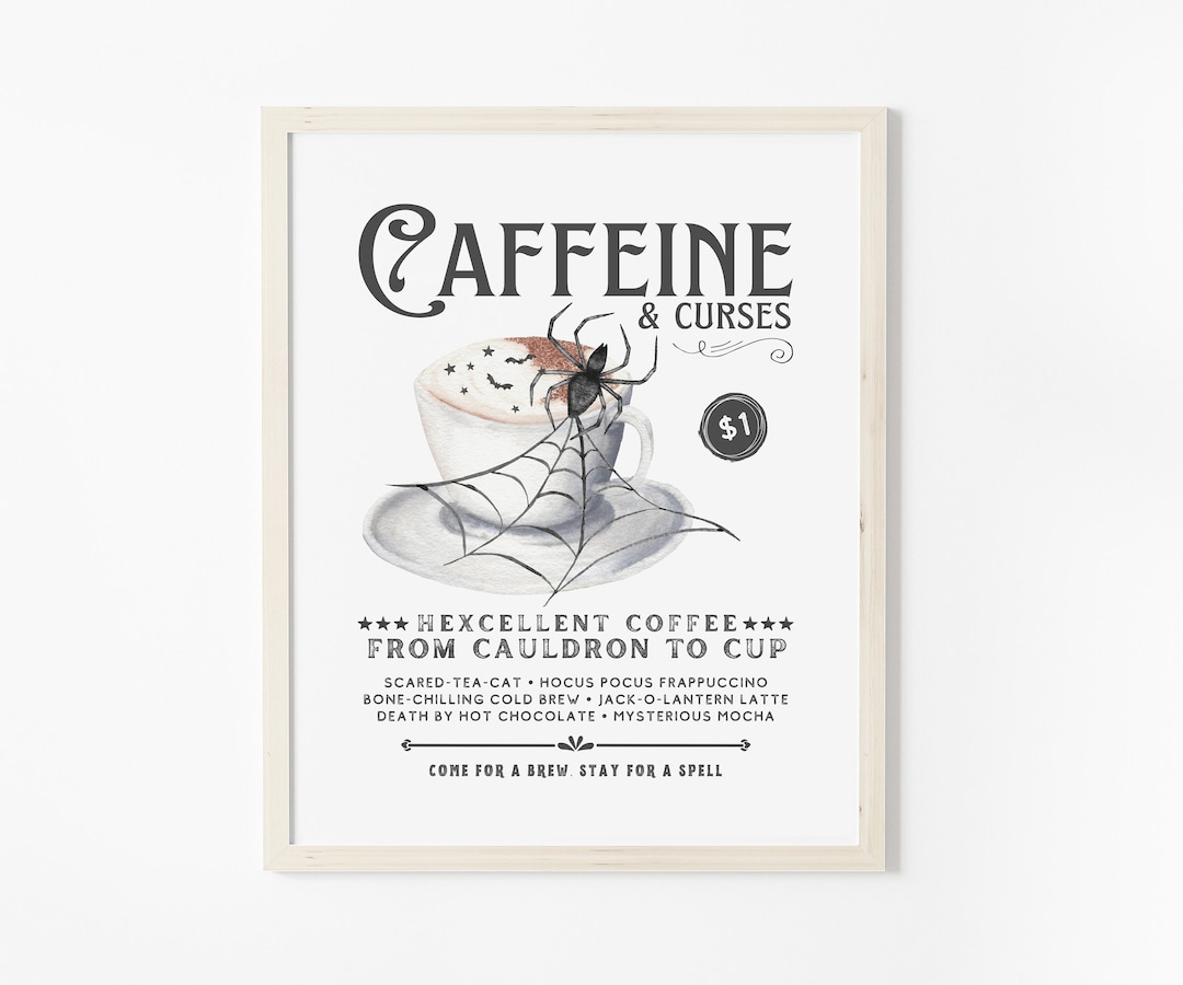 Halloween Coffee Bar Sign Printable Retro Witchy Kitchen Wall Art ...