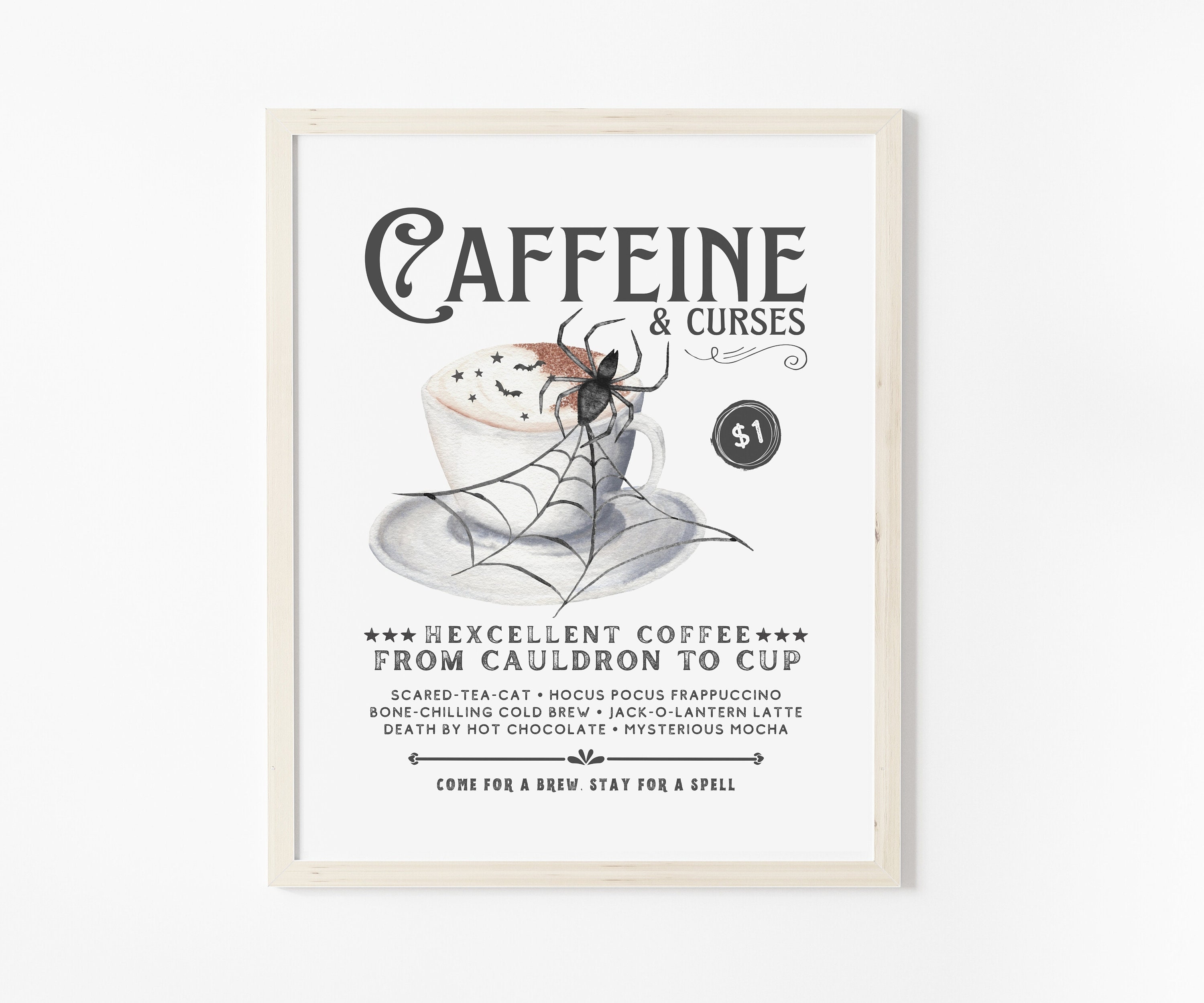 Halloween Coffee Bar Sign Printable Retro Witchy Kitchen Wall Art ...
