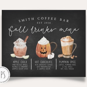 Fall Printable Halloween Coffee Bar Drinks Menu Sign Kitchen ...