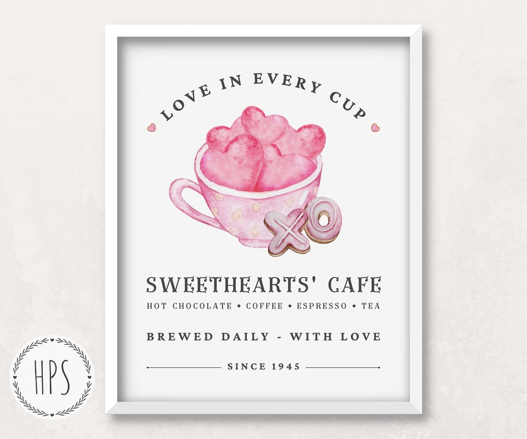 Printable Watercolor Valentine's Day Cupid's Cafe Coffee Bar Sign ...
