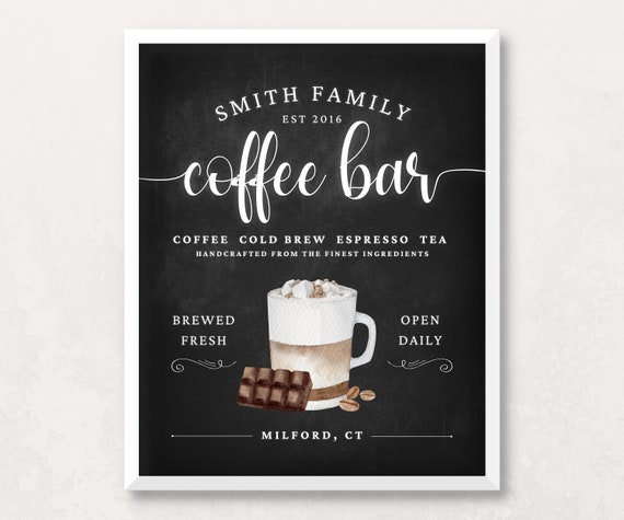 Mocha Latte Printable Coffee Bar Sign Personalized Chalkboard - Etsy
