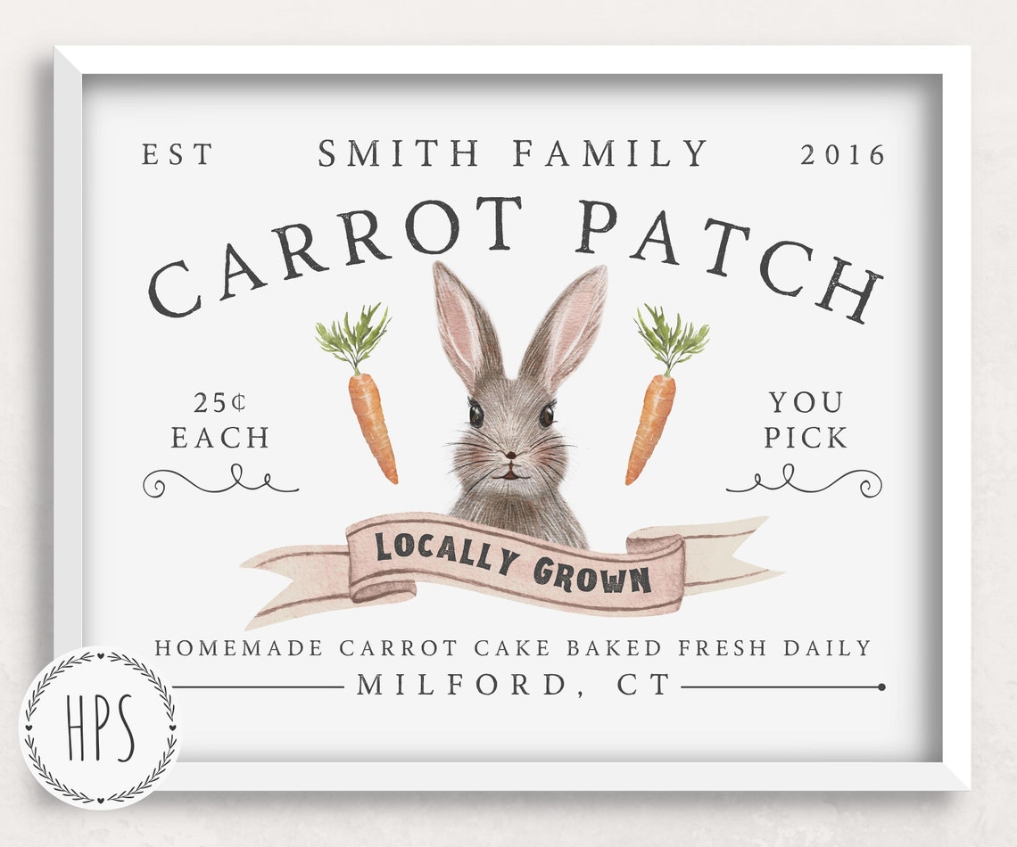 Farm Fresh Carrot Patch Sign Personalized Family Name Rustic Easter ...