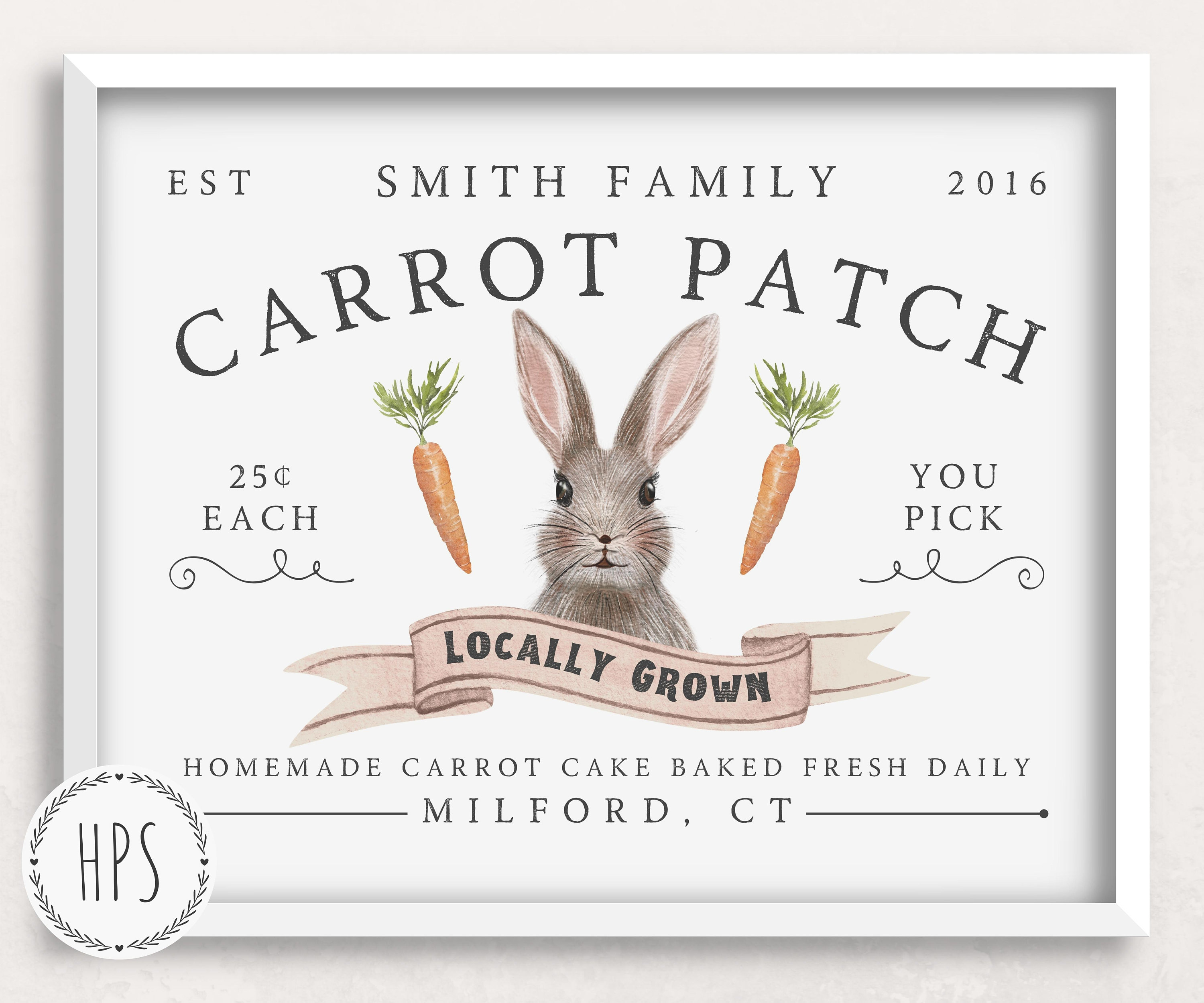 Farm Fresh Carrot Patch Sign Personalized Family Name Rustic Easter ...