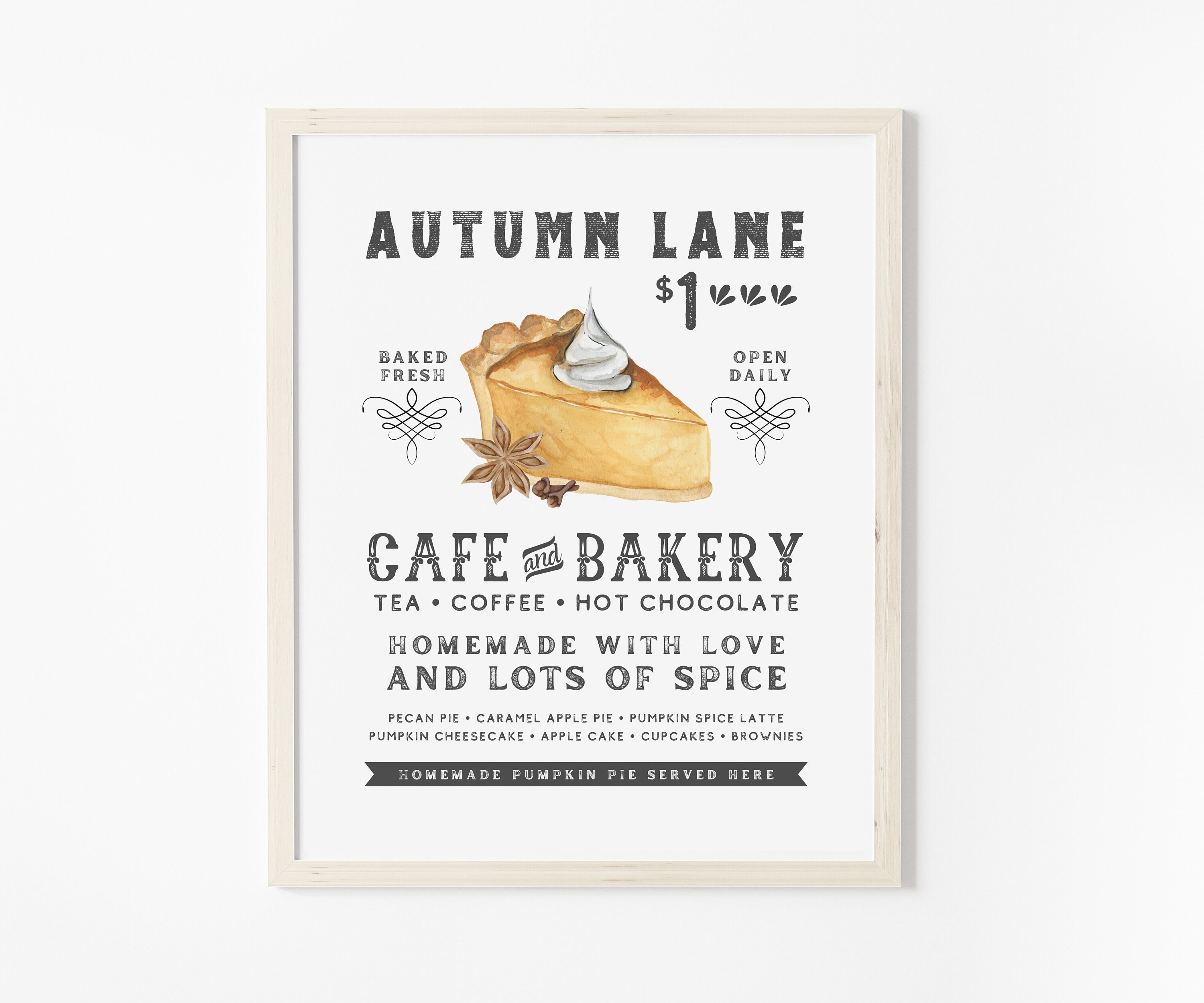 Autumn Print Digital Download Pumpkin Pie Vintage Farmhouse Kitchen ...