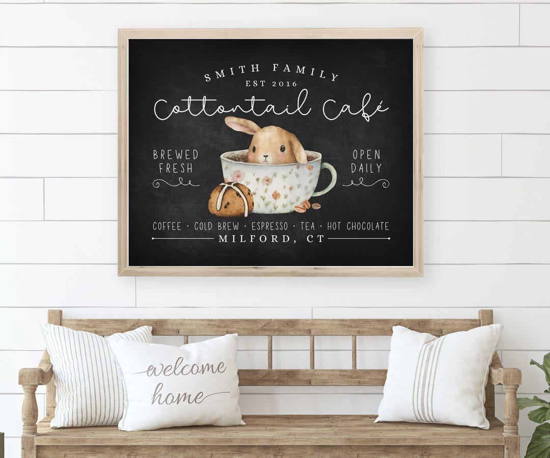 Personalized Cottontail Café Sign | Spring Farmhouse Decor | Kitchen ...
