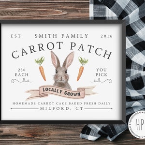 Farm Fresh Carrot Patch Sign Personalized Family Name Rustic Easter ...
