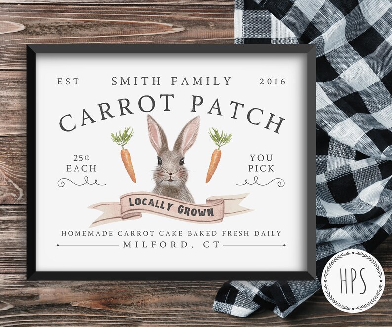 Farm Fresh Carrot Patch Sign Personalized Family Name Rustic Easter ...