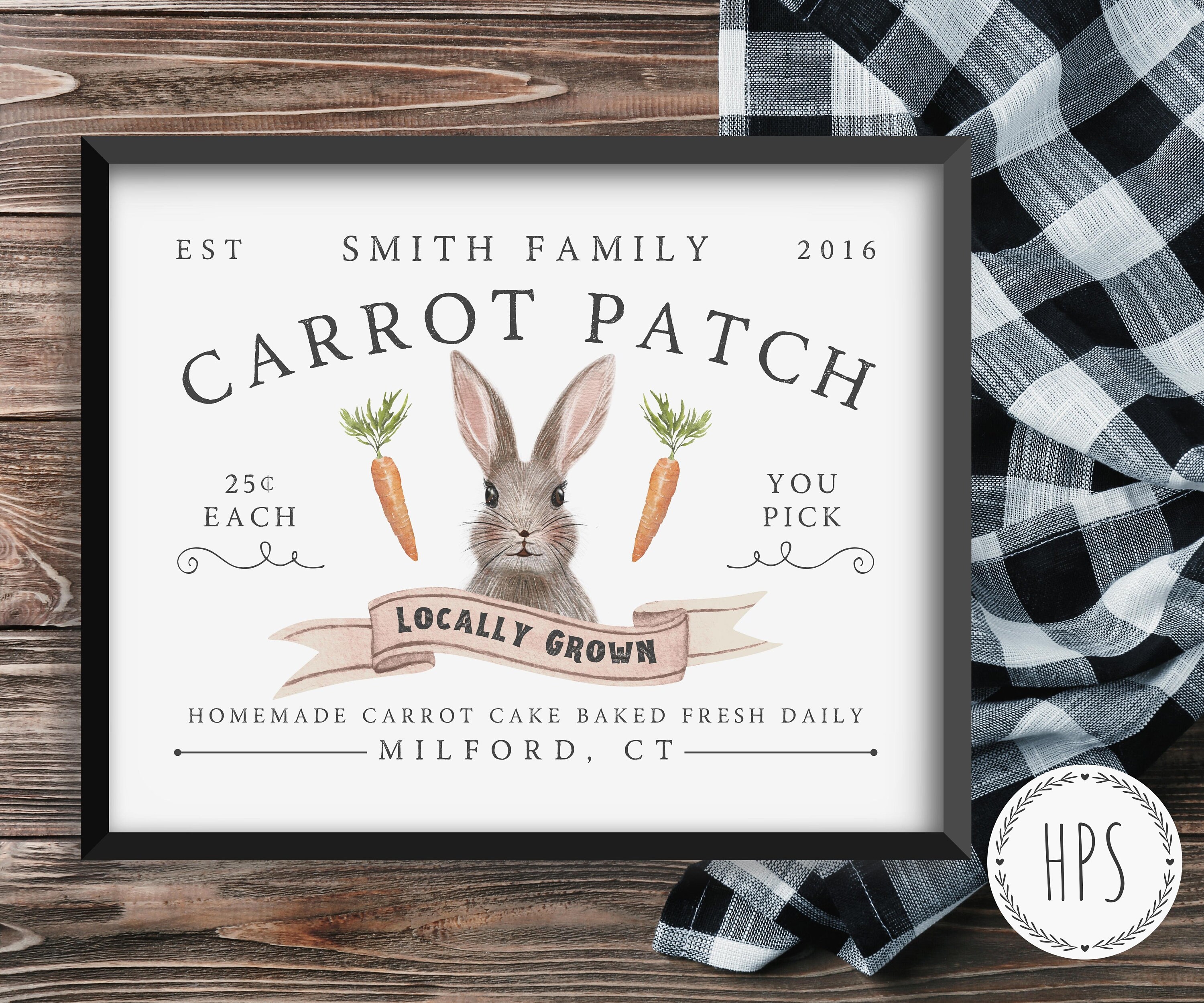 Farm Fresh Carrot Patch Sign Personalized Family Name Rustic Easter ...