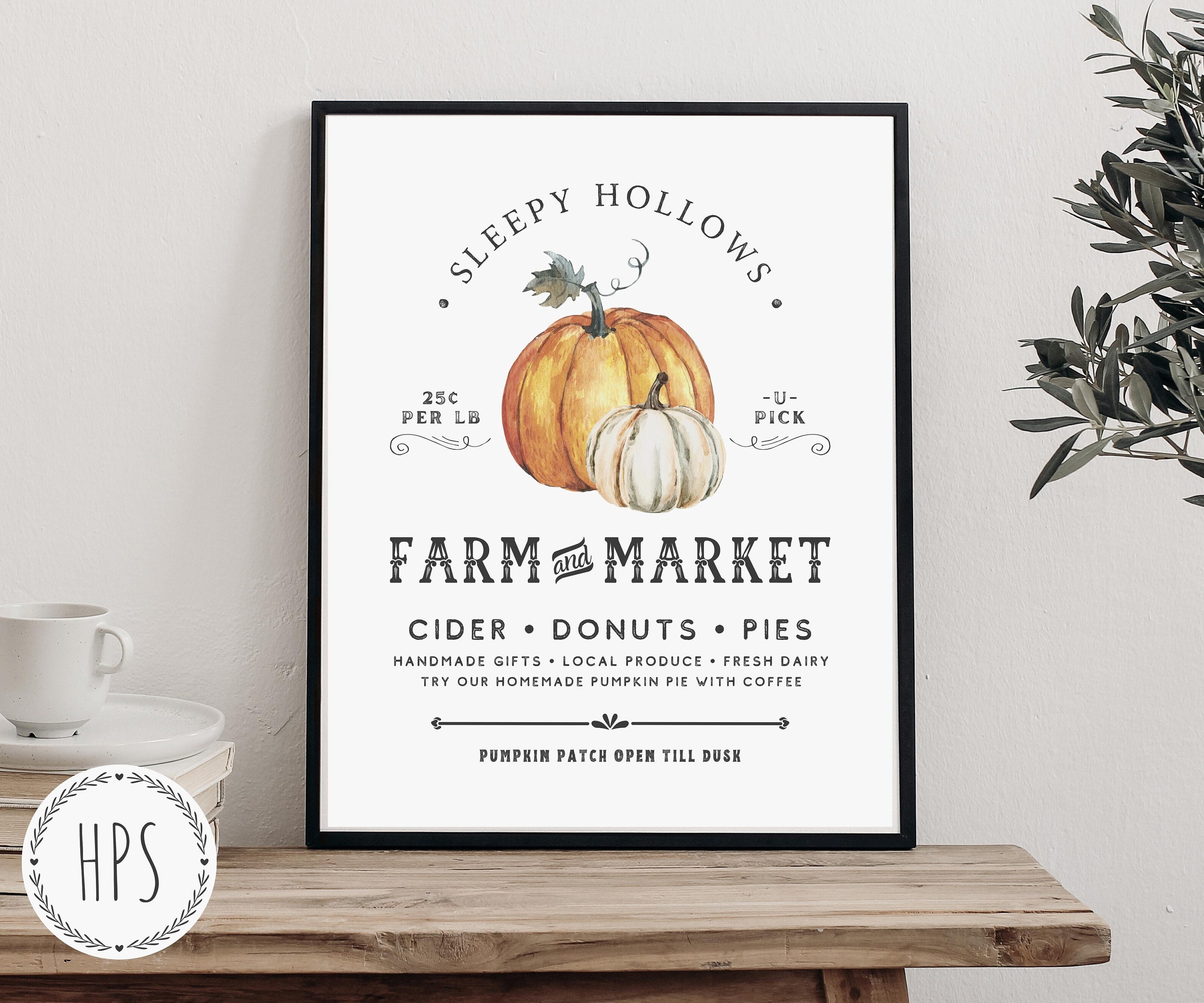 Fall Wall Art Printable, Vintage Thanksgiving Decor Farm Fresh Pumpkin ...