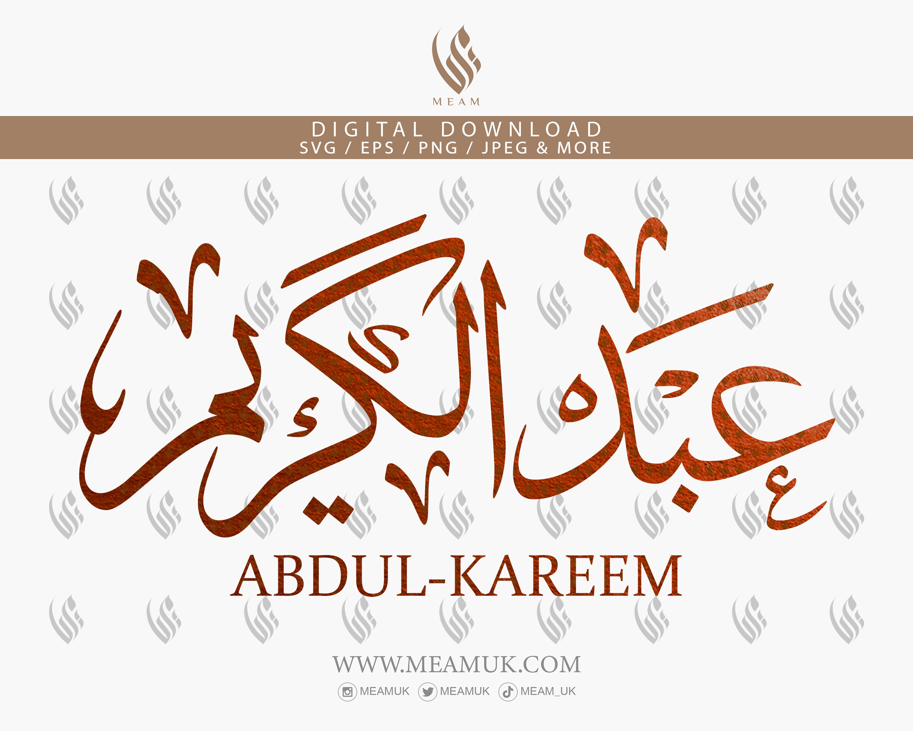 Abdul Kareem in Arabic Calligraphy SVG, Digital Download Files, Cut for ...