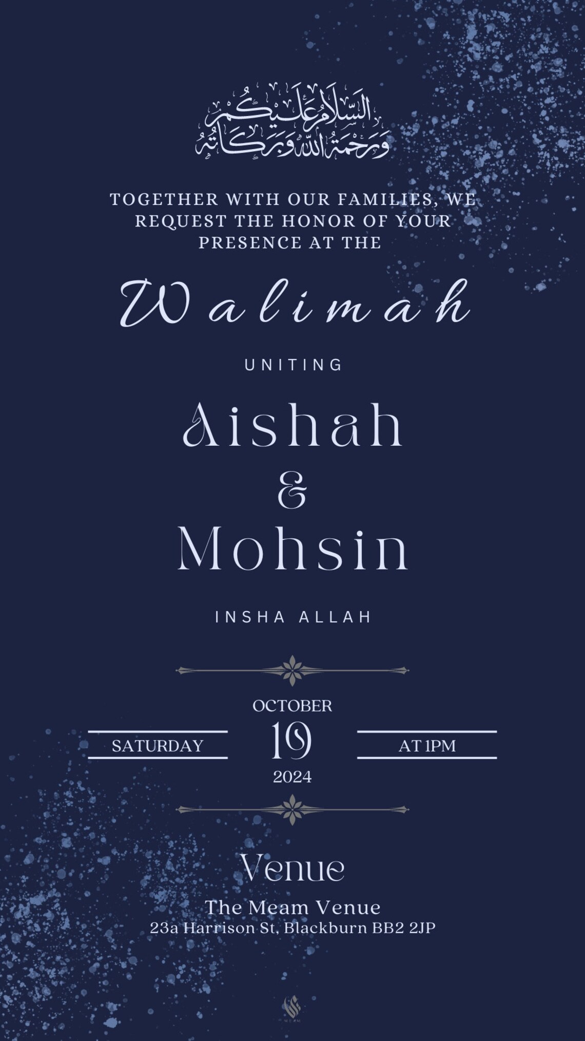 Digital Muslim Wedding Invitation Card Dark Blue Floral - Etsy