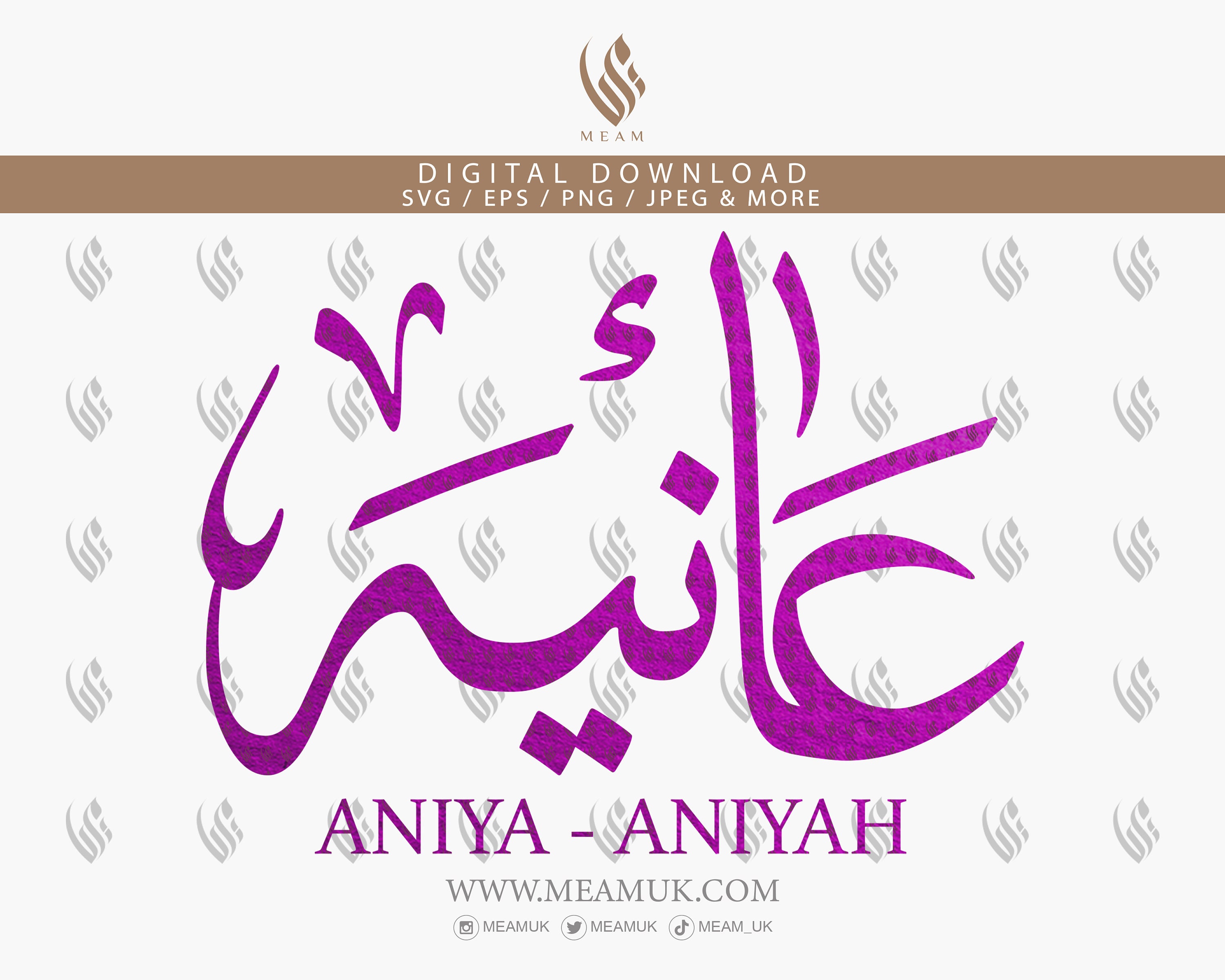 Aniya Aniyah Arabic Name SVG, Digital Download Files, Digital Cut for ...