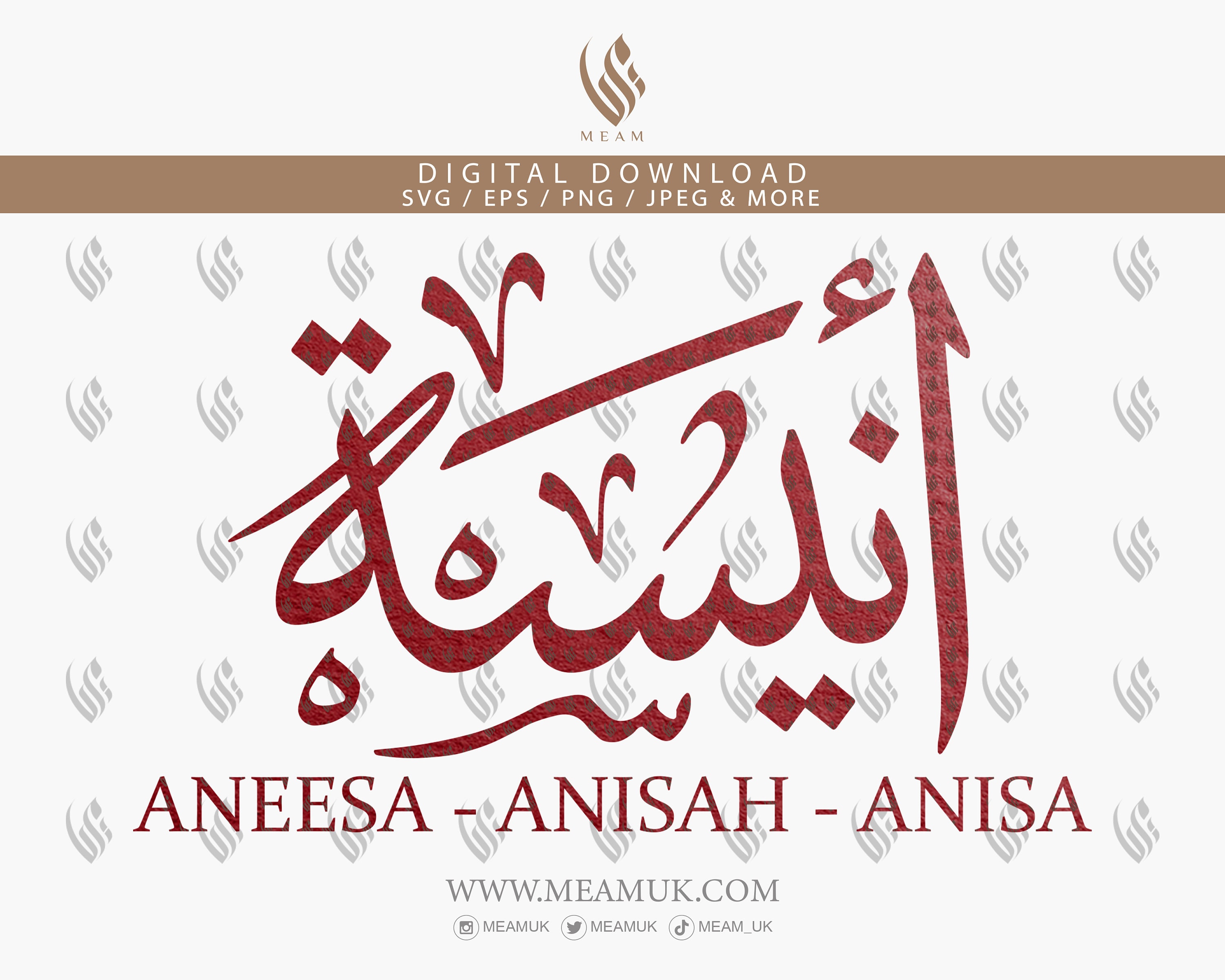 Anisa Aneesah Anisah in Arabic Calligraphy Name SVG, Digital Download ...