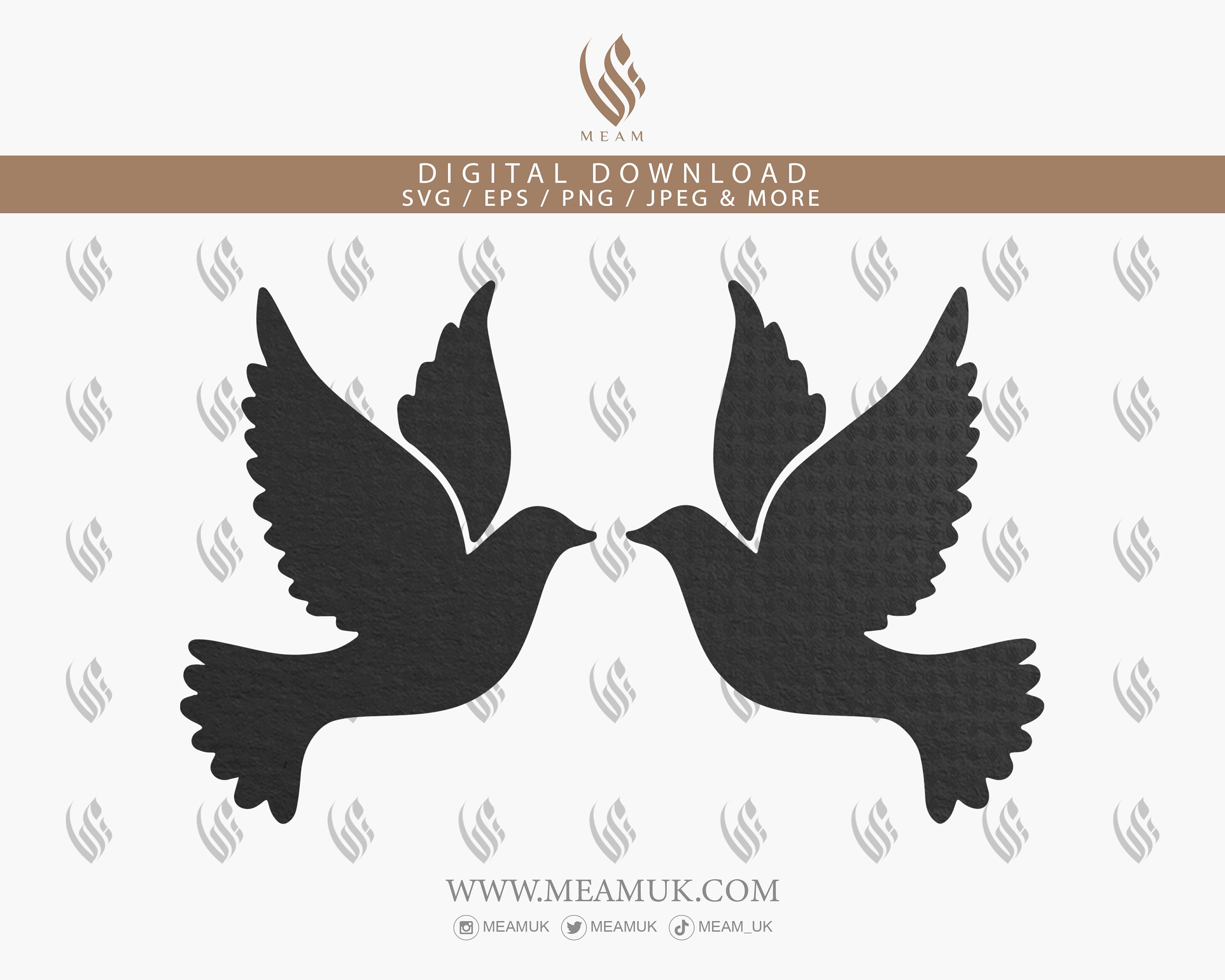 Two Doves SVG, Digital Download Files, Digital Cut for Cricut, Silhouette Cameo, Decal, HTV ...