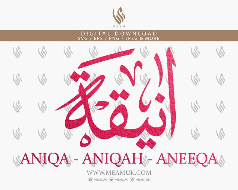 Aniqa Aneeqa Aniqah in Arabic Calligraphy Name SVG, Digital Download ...