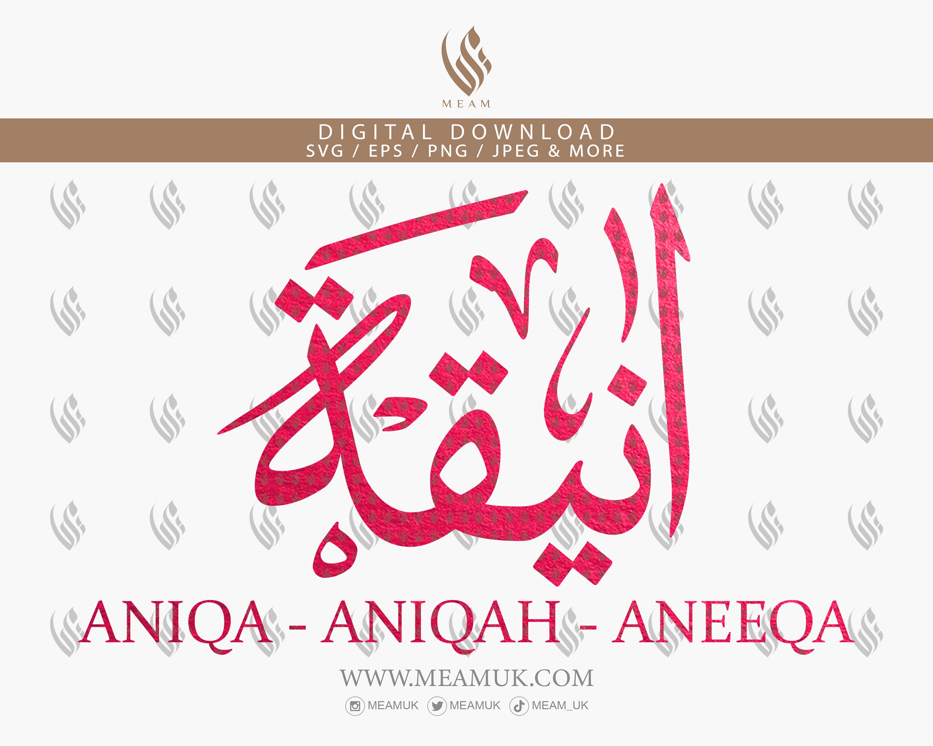 Aniqa Aneeqa Aniqah in Arabic Calligraphy Name SVG, Digital Download Files, Digital for Cricut ...