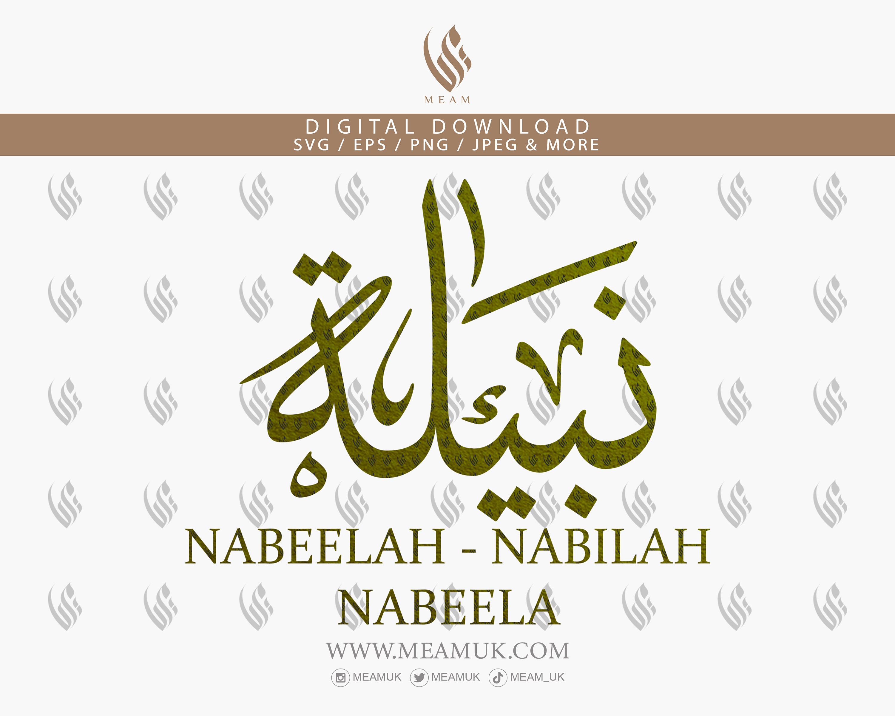 Nabeela Nabeelah in Arabic Calligraphy Name SVG, Digital Download Files ,digital Cut, Silhouette ...