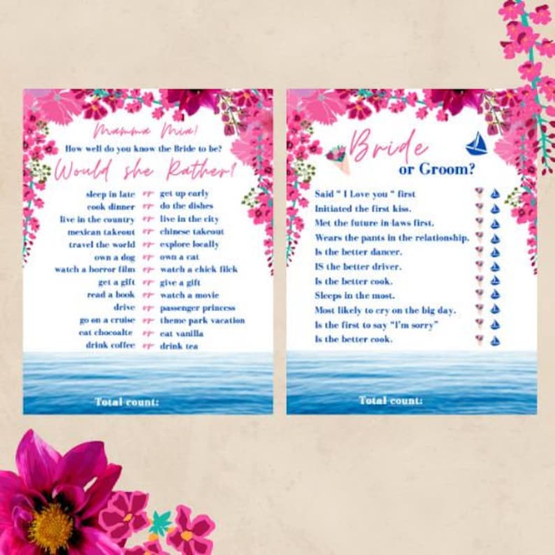 Mamma Mia Bridal Shower Party Games Printable Template Canva - Etsy