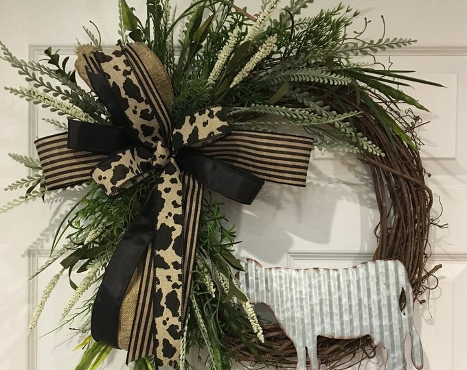 Cow Wreath Farmhouse Wreath Wreath With Cow Sign Everyday | Etsy