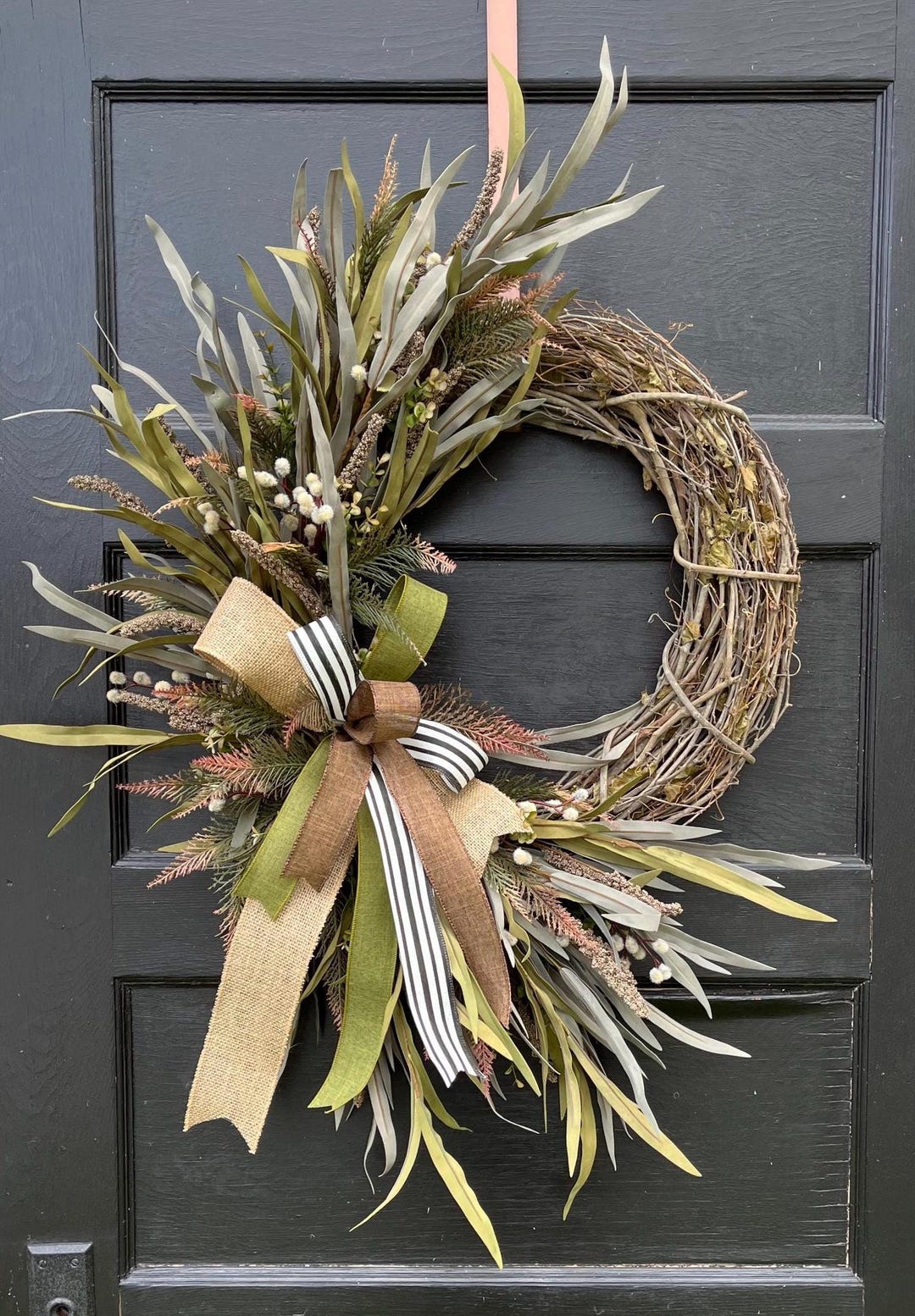 Realistic Earthtones Neutral Fall Wreath for Front Door, Boho Fall ...