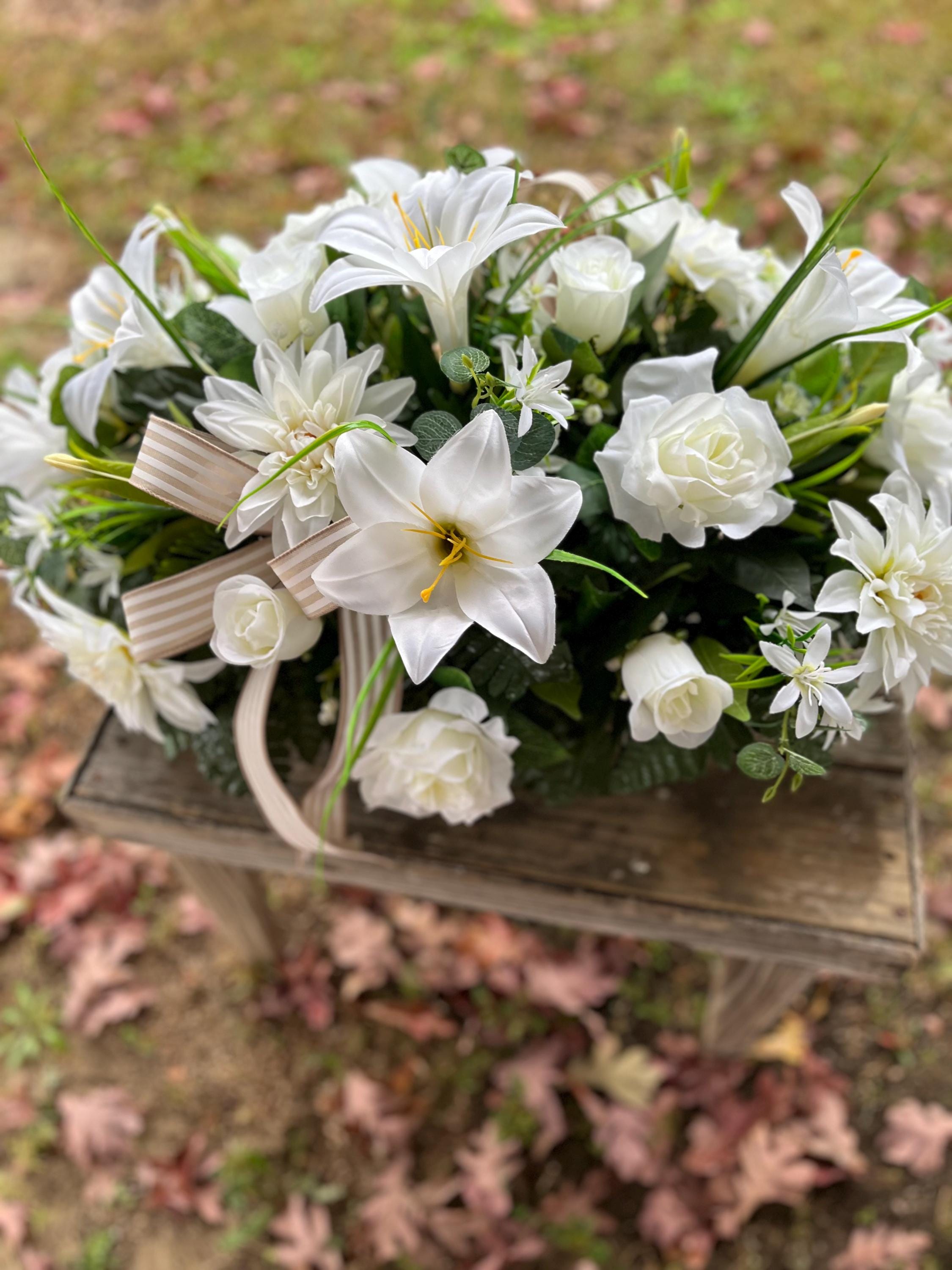 White Lily Cemetery Flower Arrangement Cone Insert, Winter to Easter ...