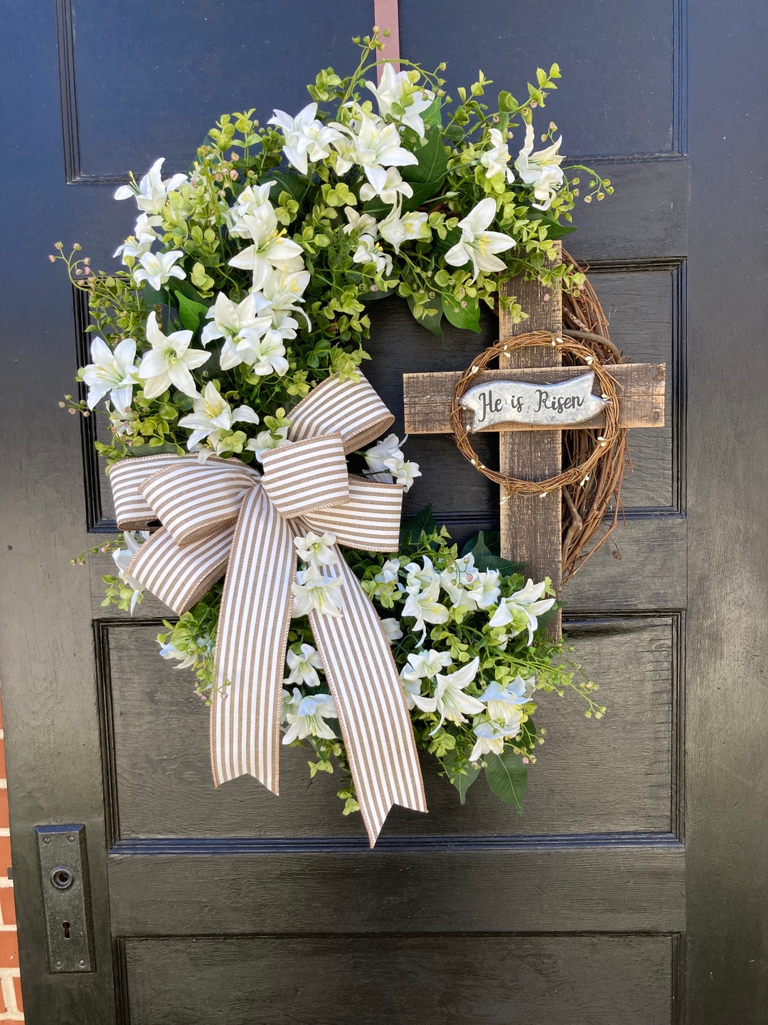 He is Risen Religious Easter Wreath With Cross, Easter Cross Wreath ...
