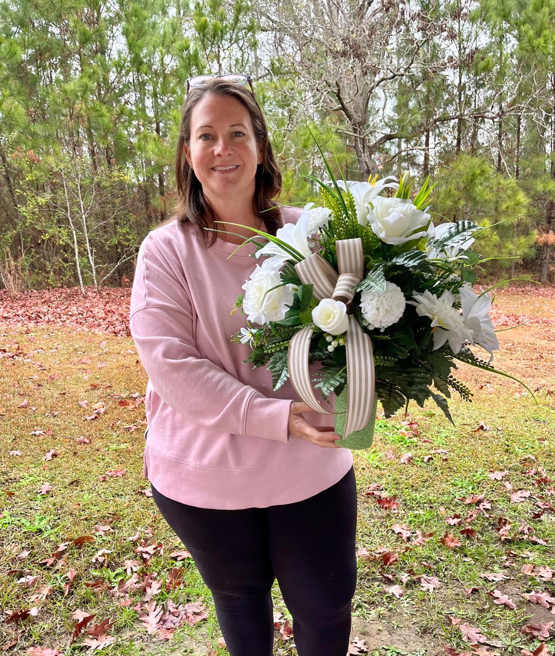 White Lily Cemetery Flower Arrangement Cone Insert, Winter to Easter ...