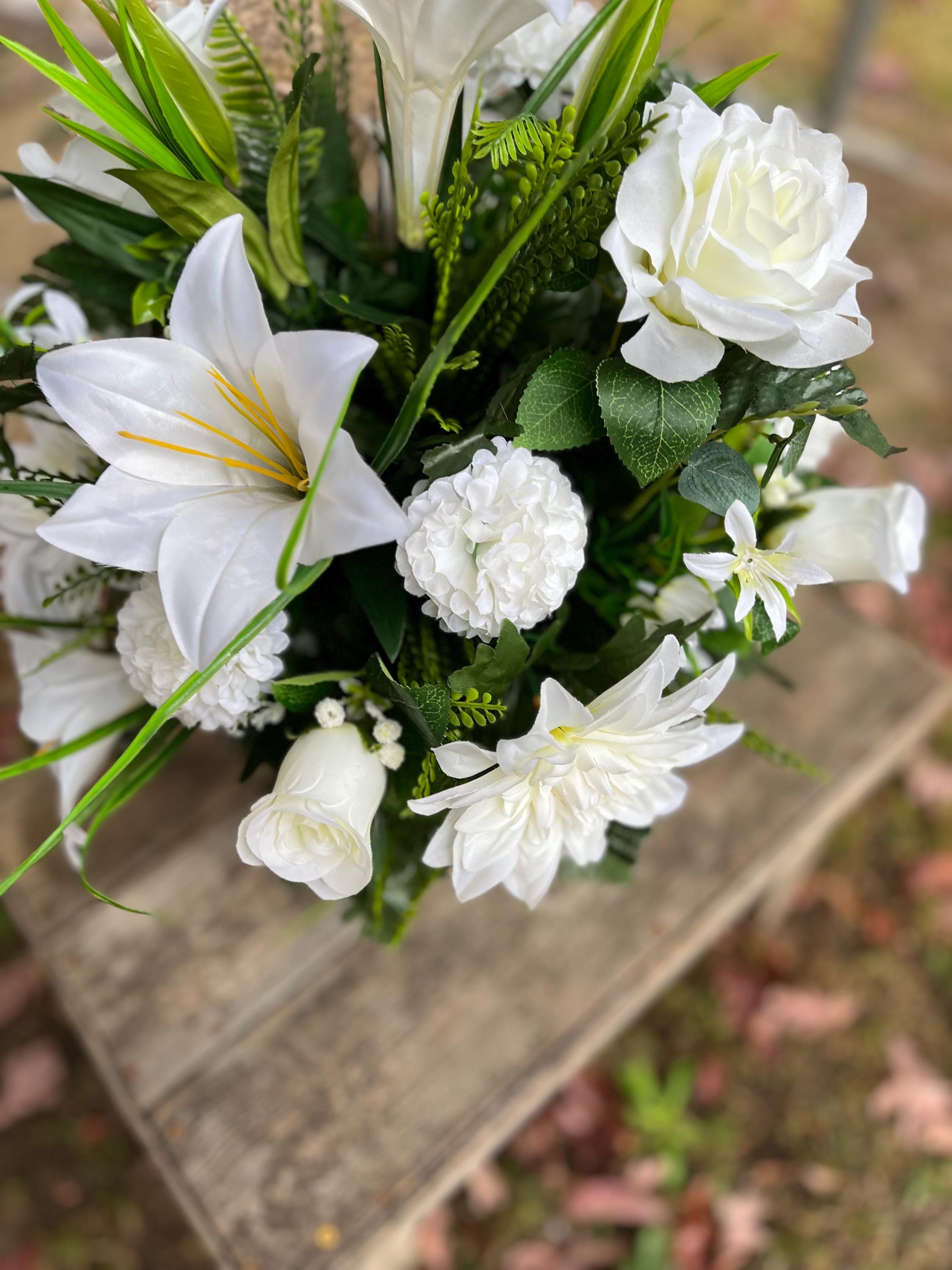 White Lily Cemetery Flower Arrangement Cone Insert, Winter to Easter ...