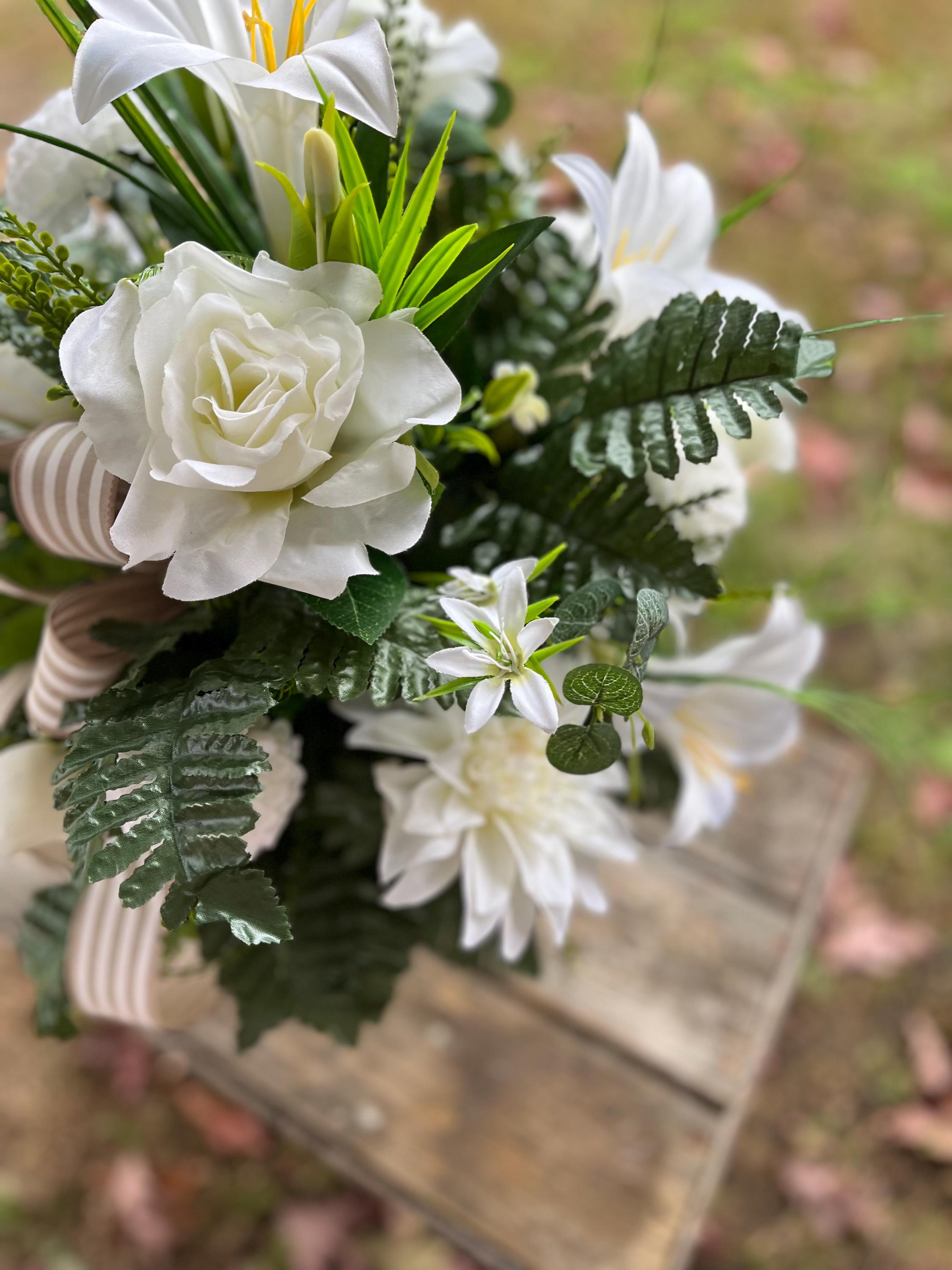 White Lily Cemetery Flower Arrangement Cone Insert, Winter to Easter ...