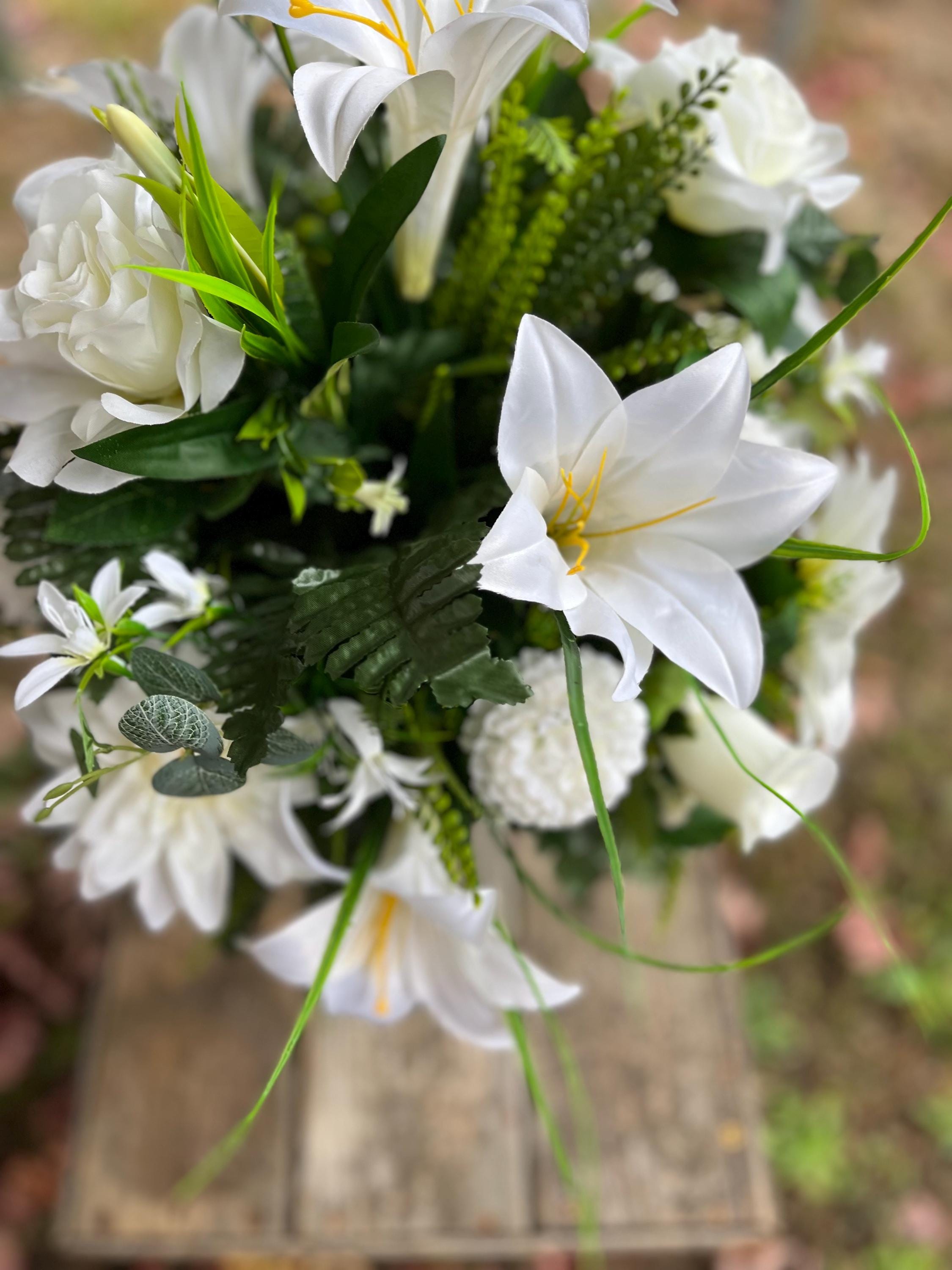White Lily Cemetery Flower Arrangement Cone Insert, Winter to Easter ...