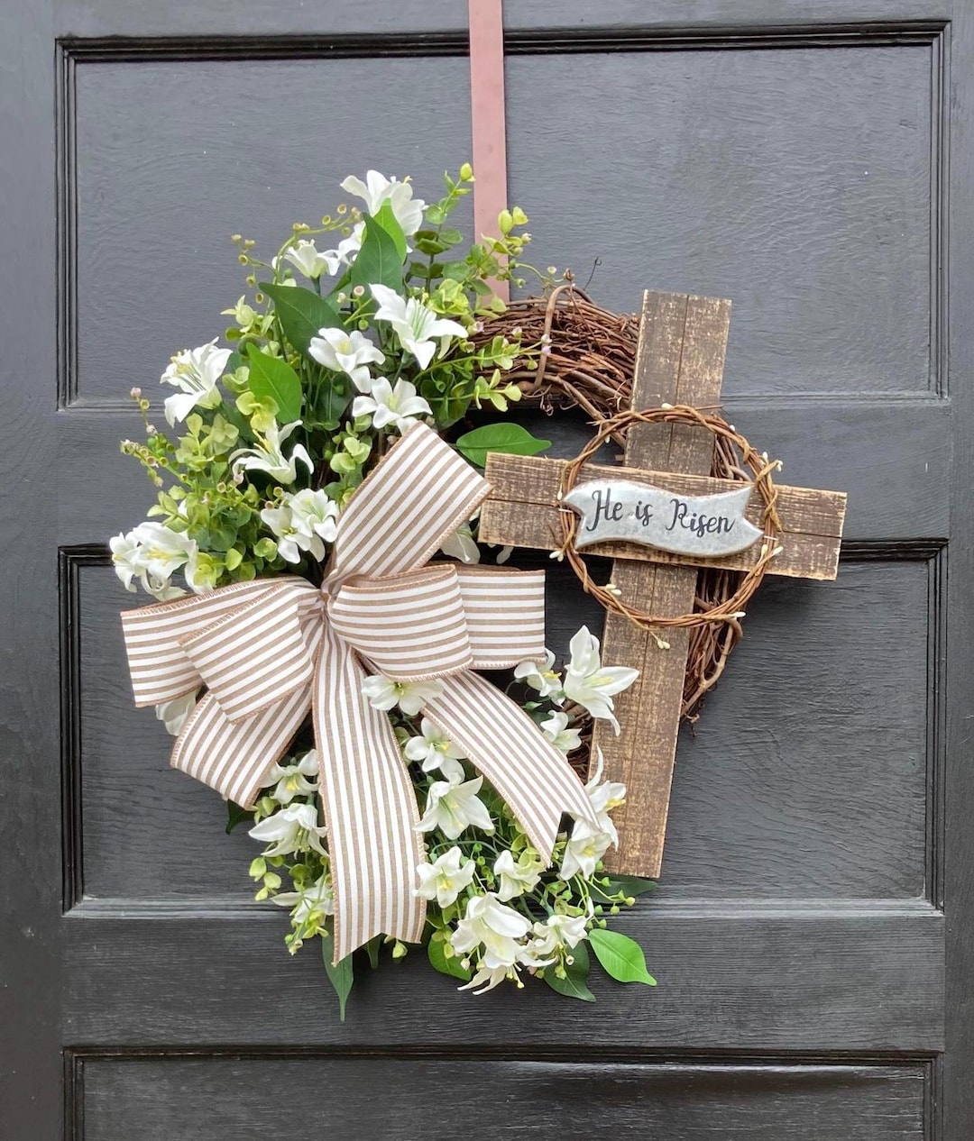 He is Risen Religious Easter Wreath With Cross, Easter Cross Wreath ...