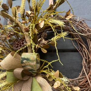 Rustic Outdoor Hunting Deer Antler and Camouflage Fall to Winter Wreath ...