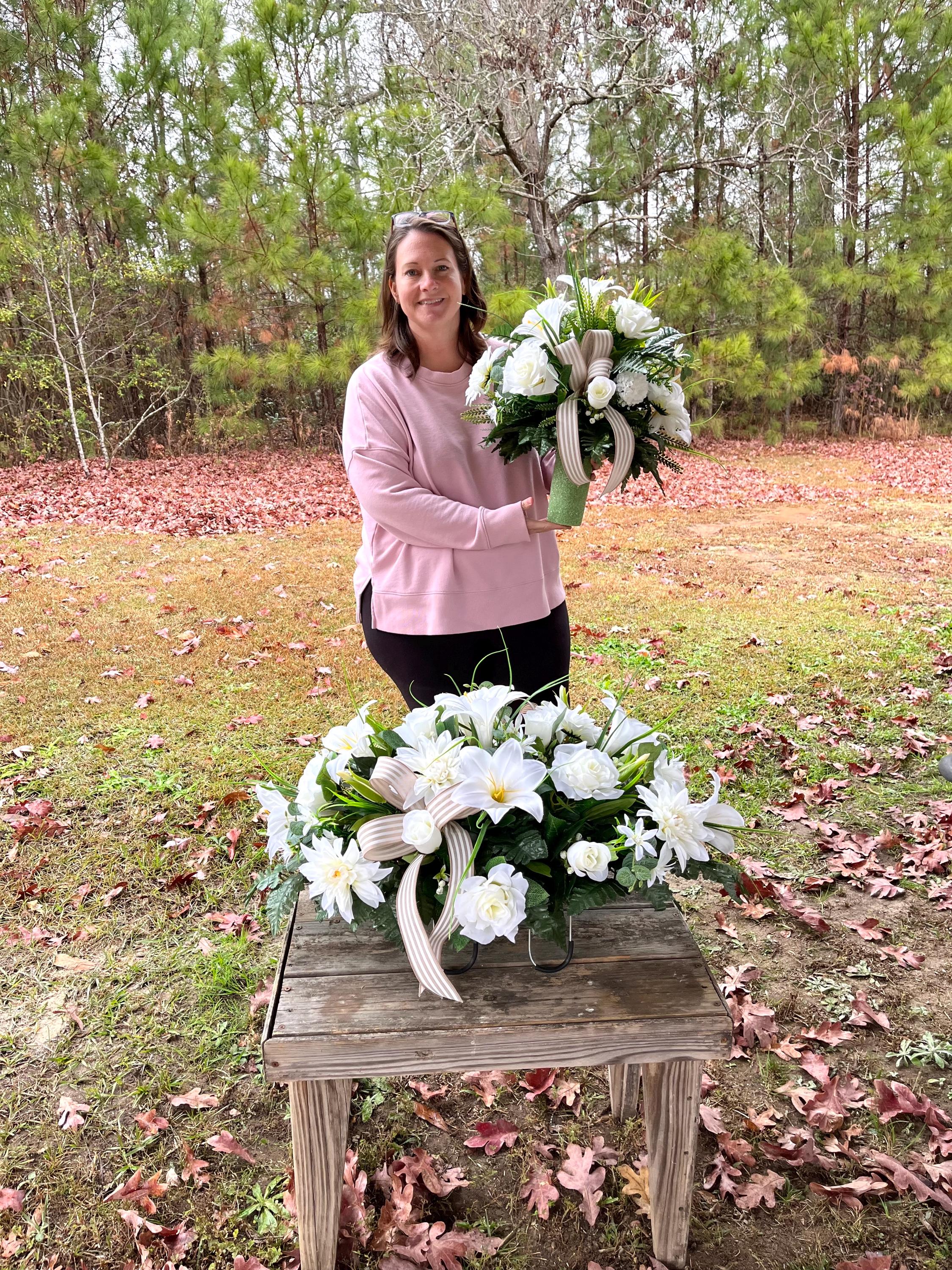 White Lily Cemetery Flower Arrangement Cone Insert, Winter to Easter ...