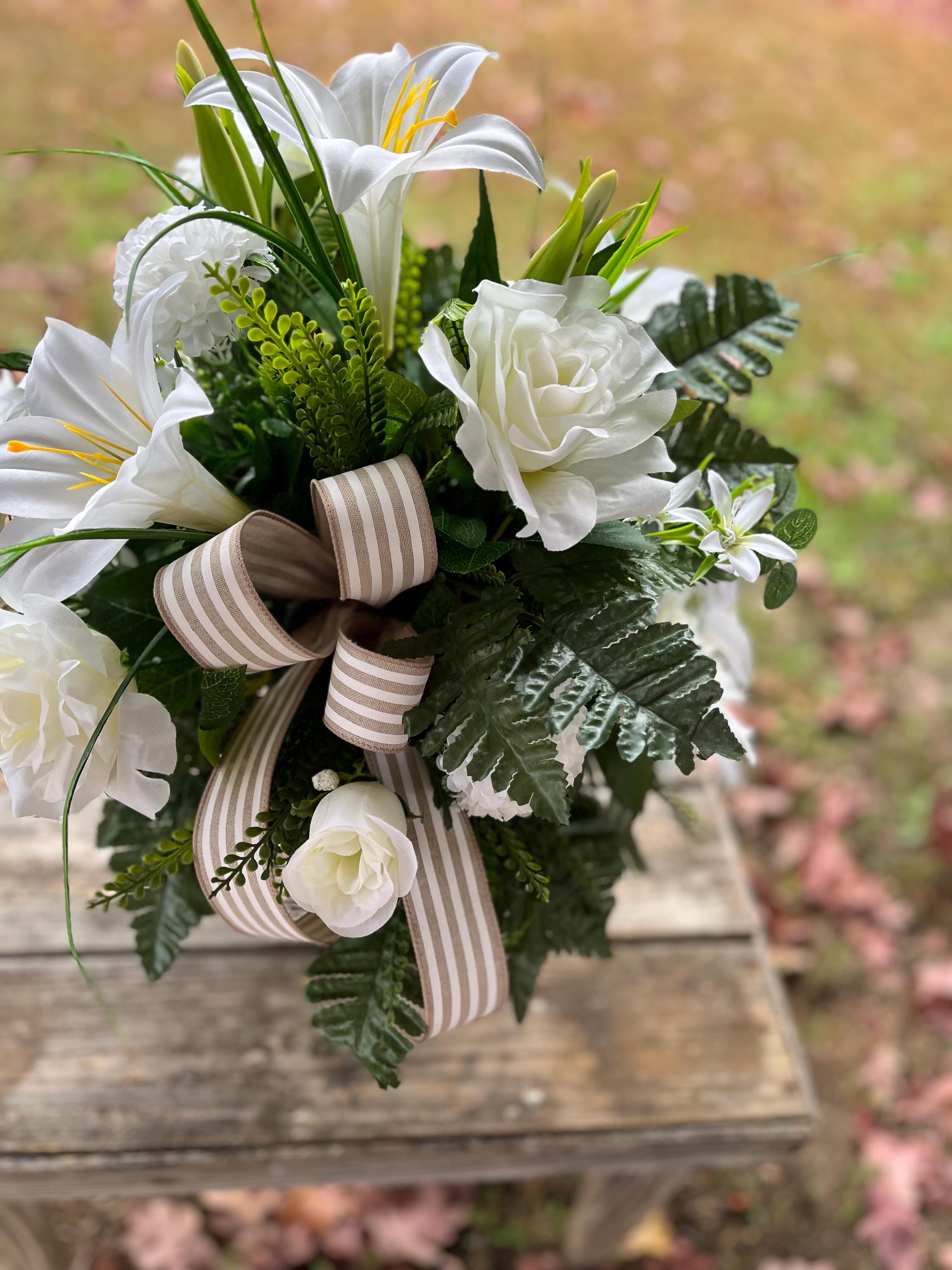 White Lily Cemetery Flower Arrangement Cone Insert, Winter to Easter ...