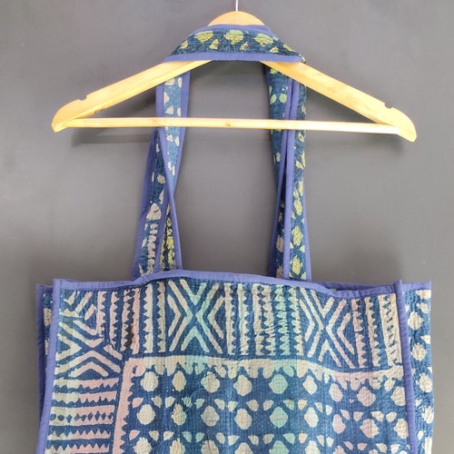 Vintage Indogo Kantha Hand Print Tote Bag Indian Handmade Boho - Etsy
